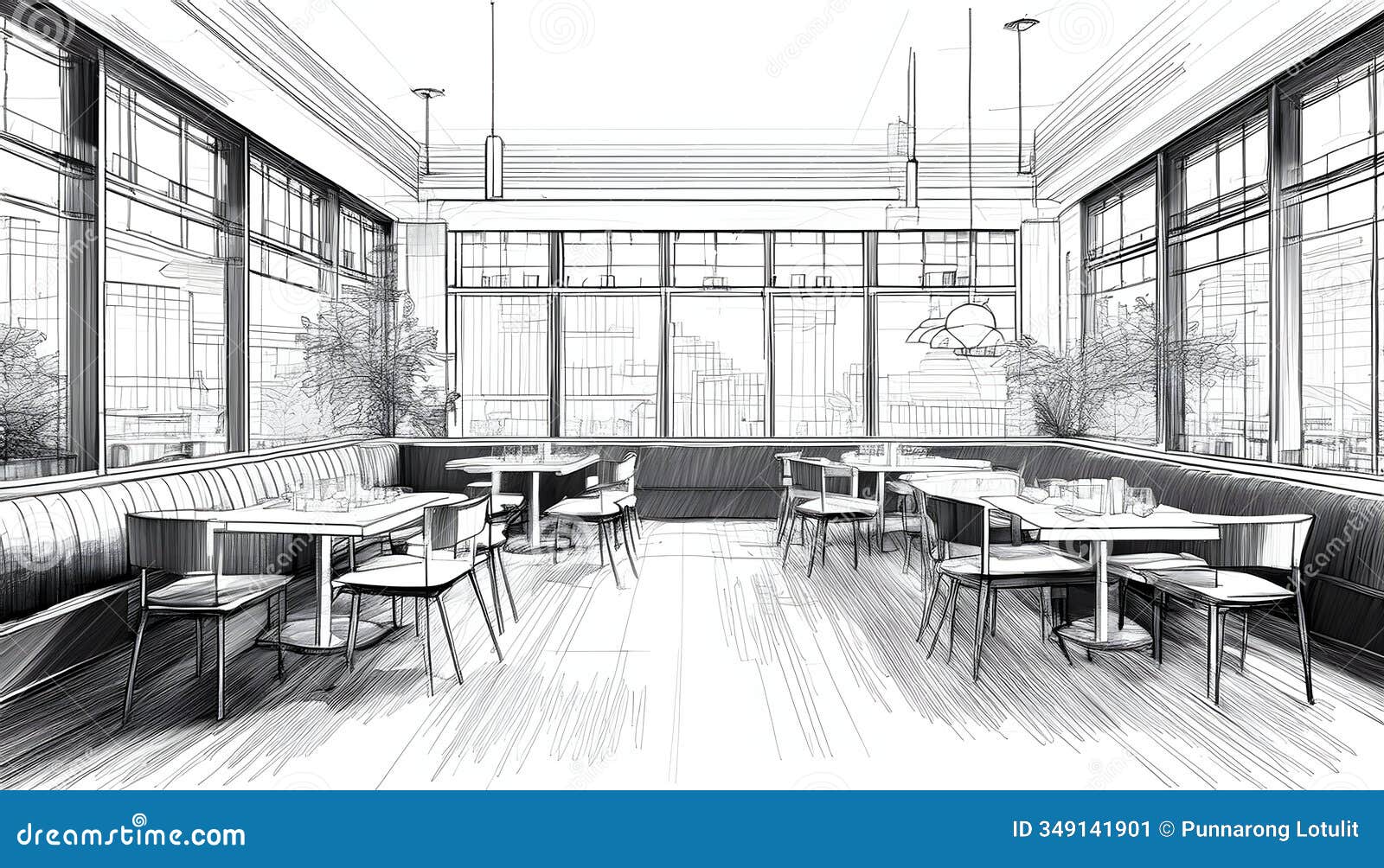 Drawing Pen with Pencil Black and White Interior Restaurant Stock ...