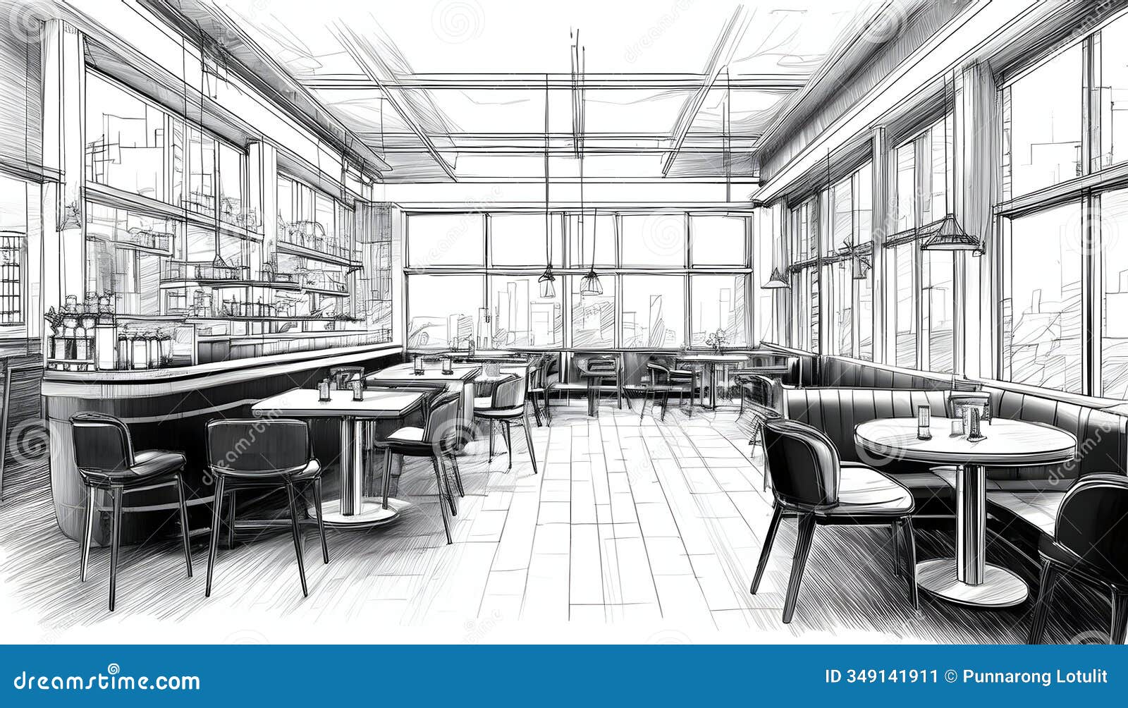 Drawing Pen with Pencil Black and White Interior Restaurant Stock ...