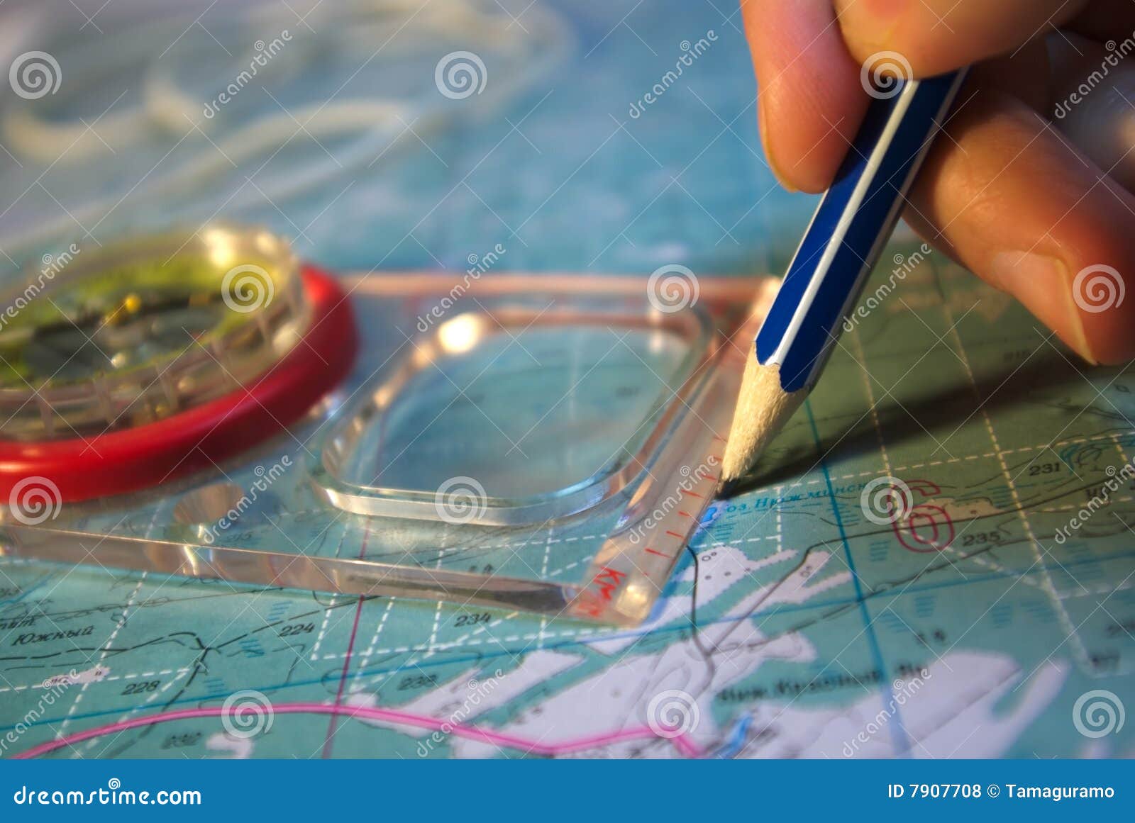 Drawing Pencil and Compass on the Map Stock Photo - Image of design ...
