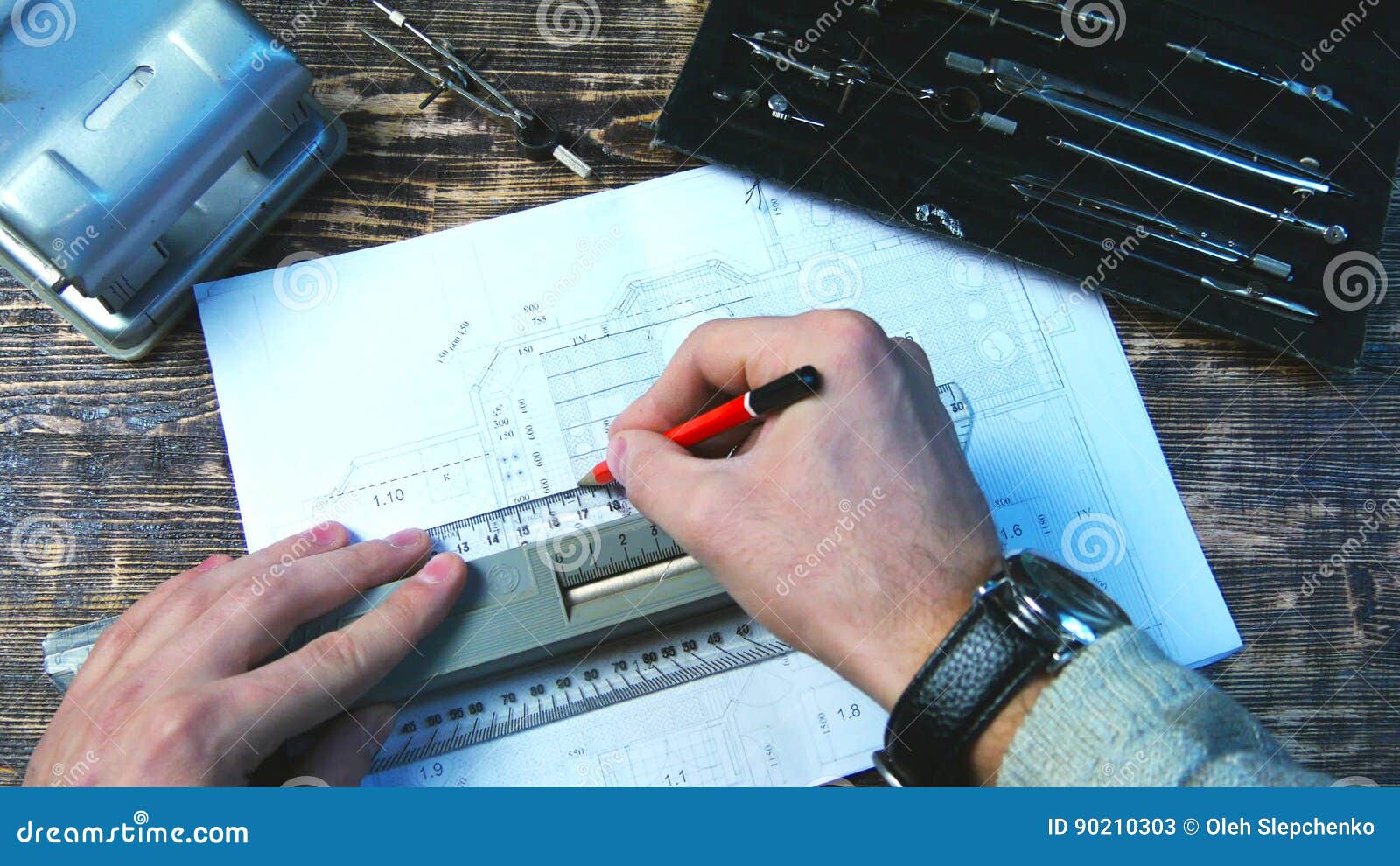 Drawing a Pencil Line on the Ruler Stock Image - Image of scheme ...