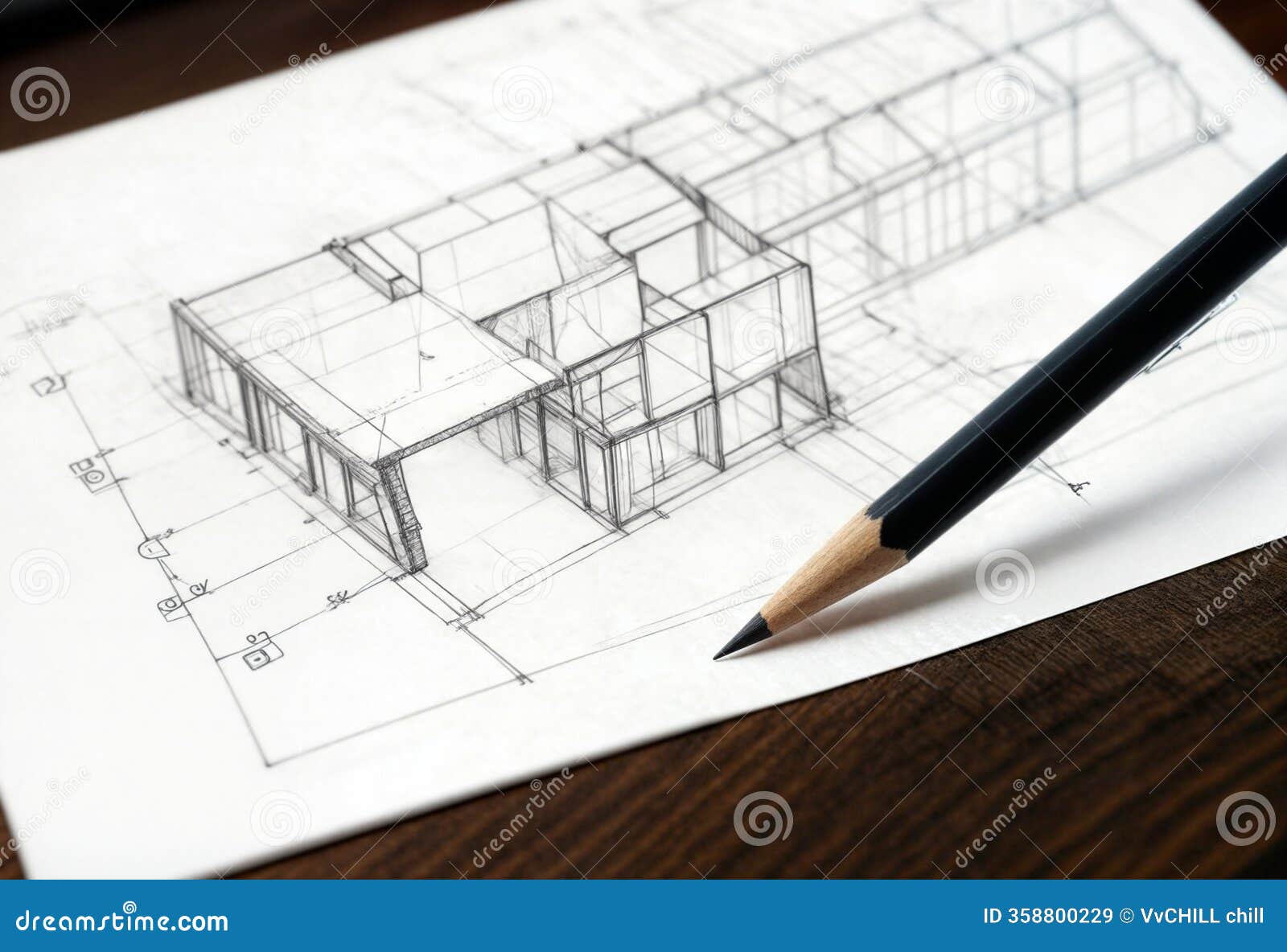 Drawing Pencil Plan Design Architecture Black Line Stock Image - Image ...