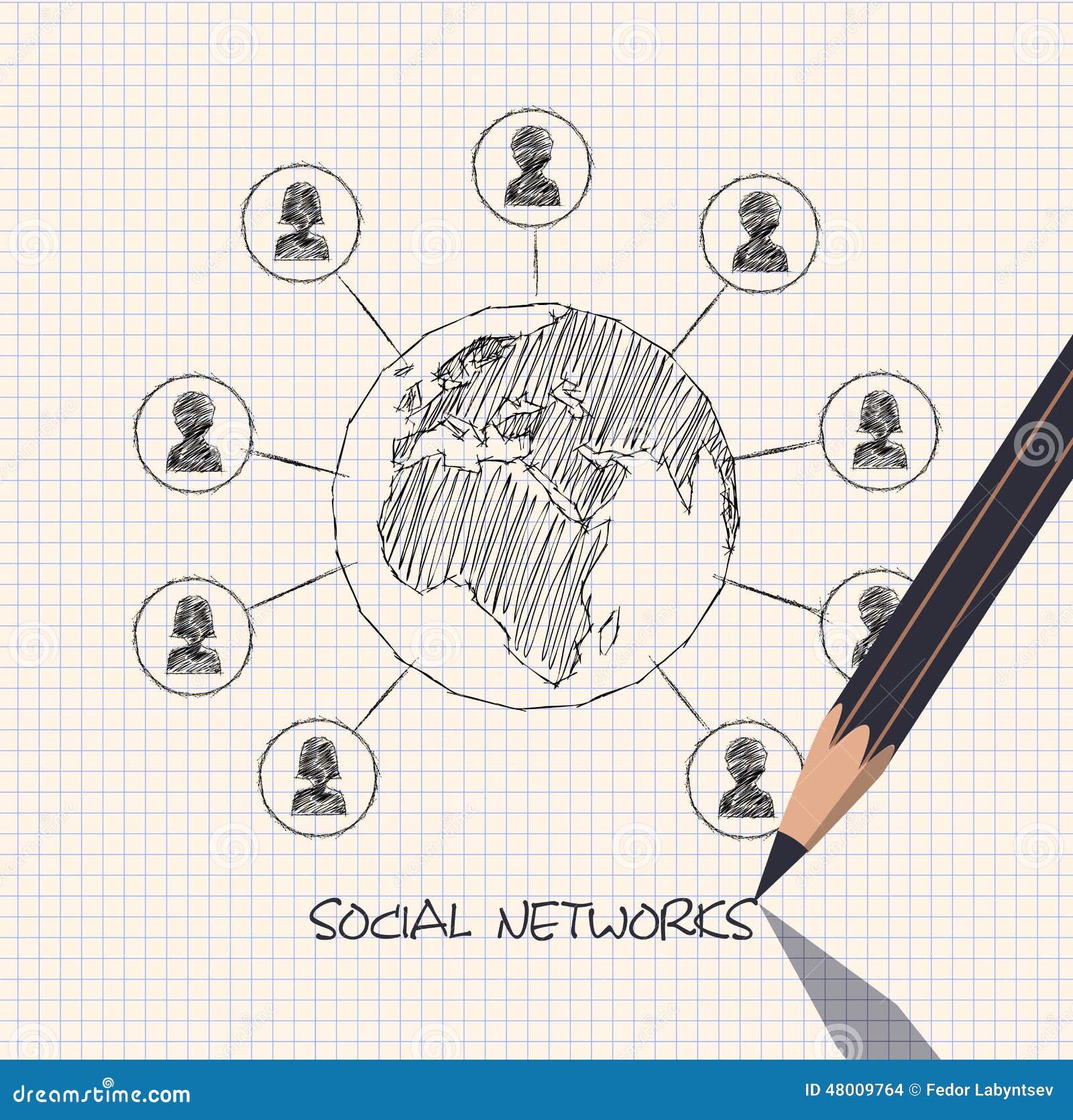 Drawing Pencil Scheme of Social Networks Communication People I Stock ...