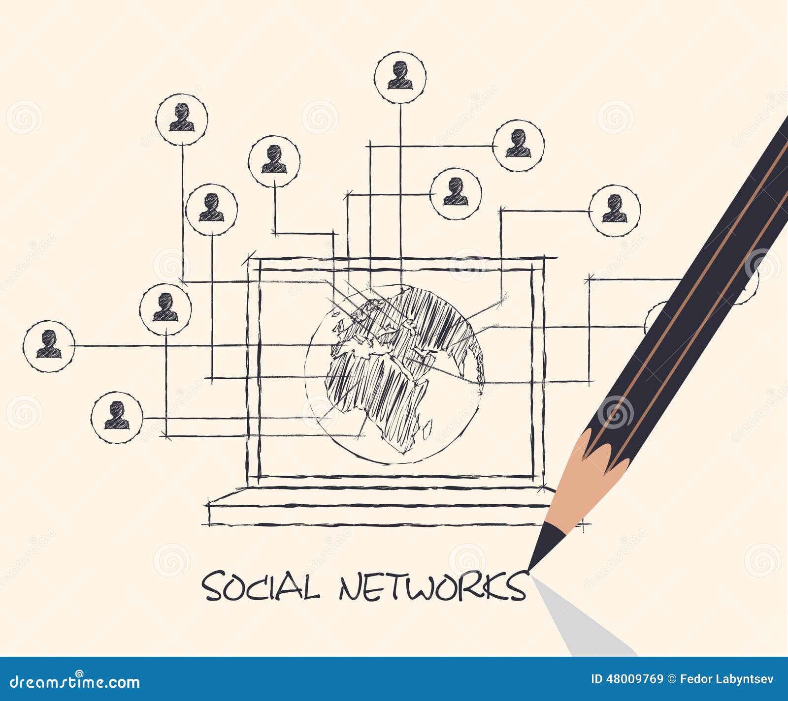 Drawing Pencil Scheme of Social Networks Communication People I Stock ...