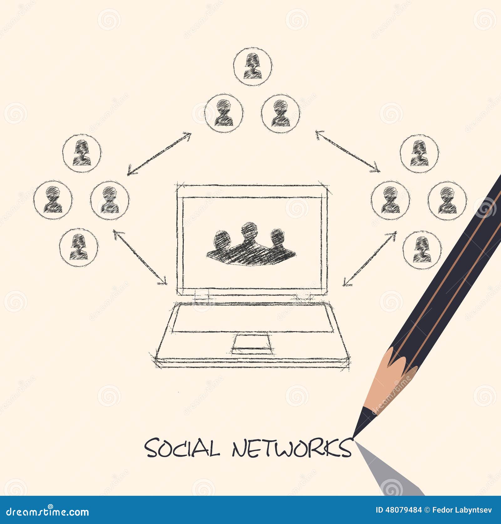 Drawing Pencil Scheme of Social Networks Communication People Internet ...
