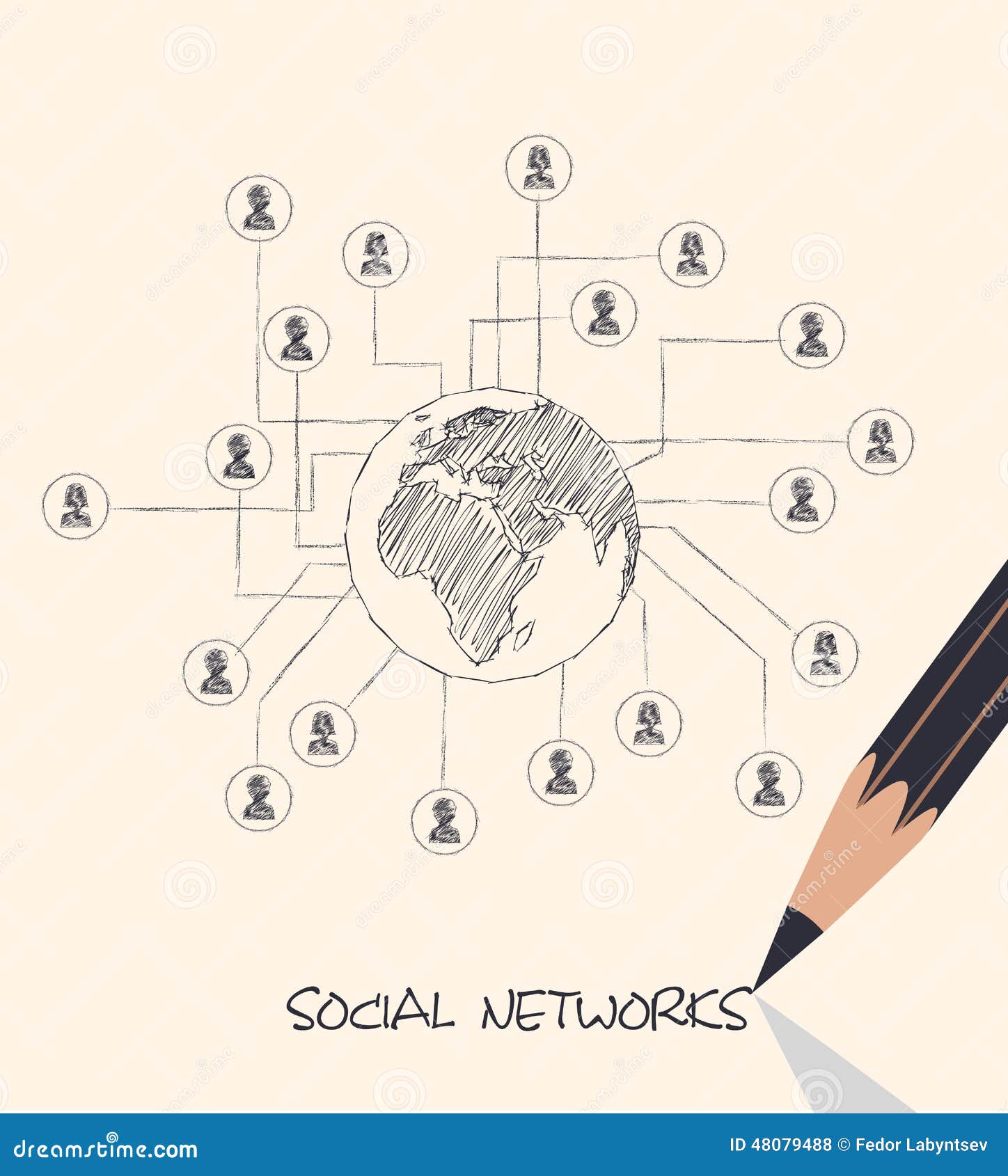 Drawing Pencil Scheme of Social Networks Communication People Internet ...