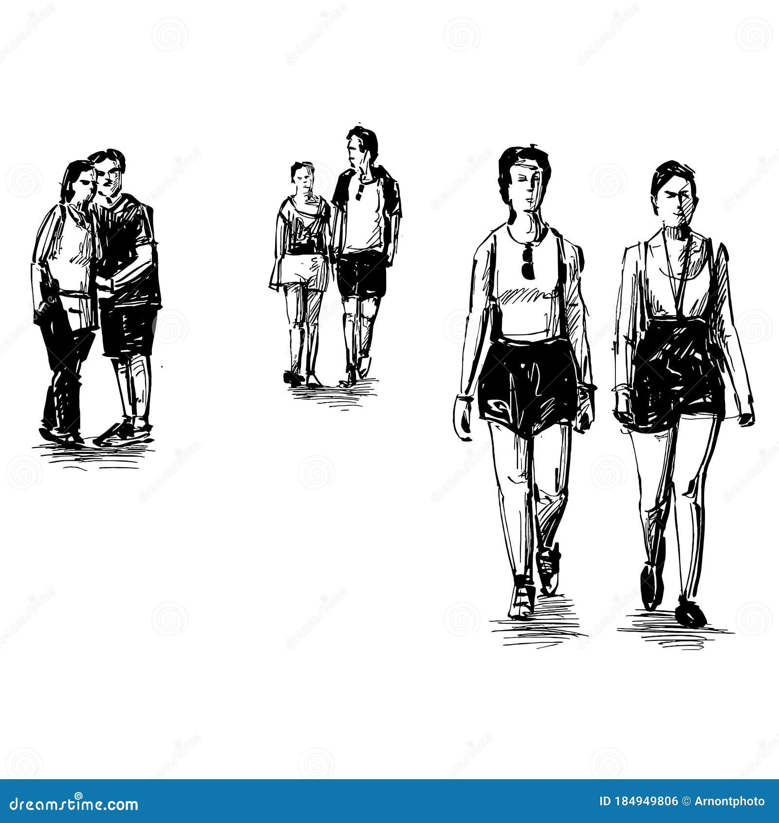 Drawing of People are Walking at Public Space Stock Vector ...