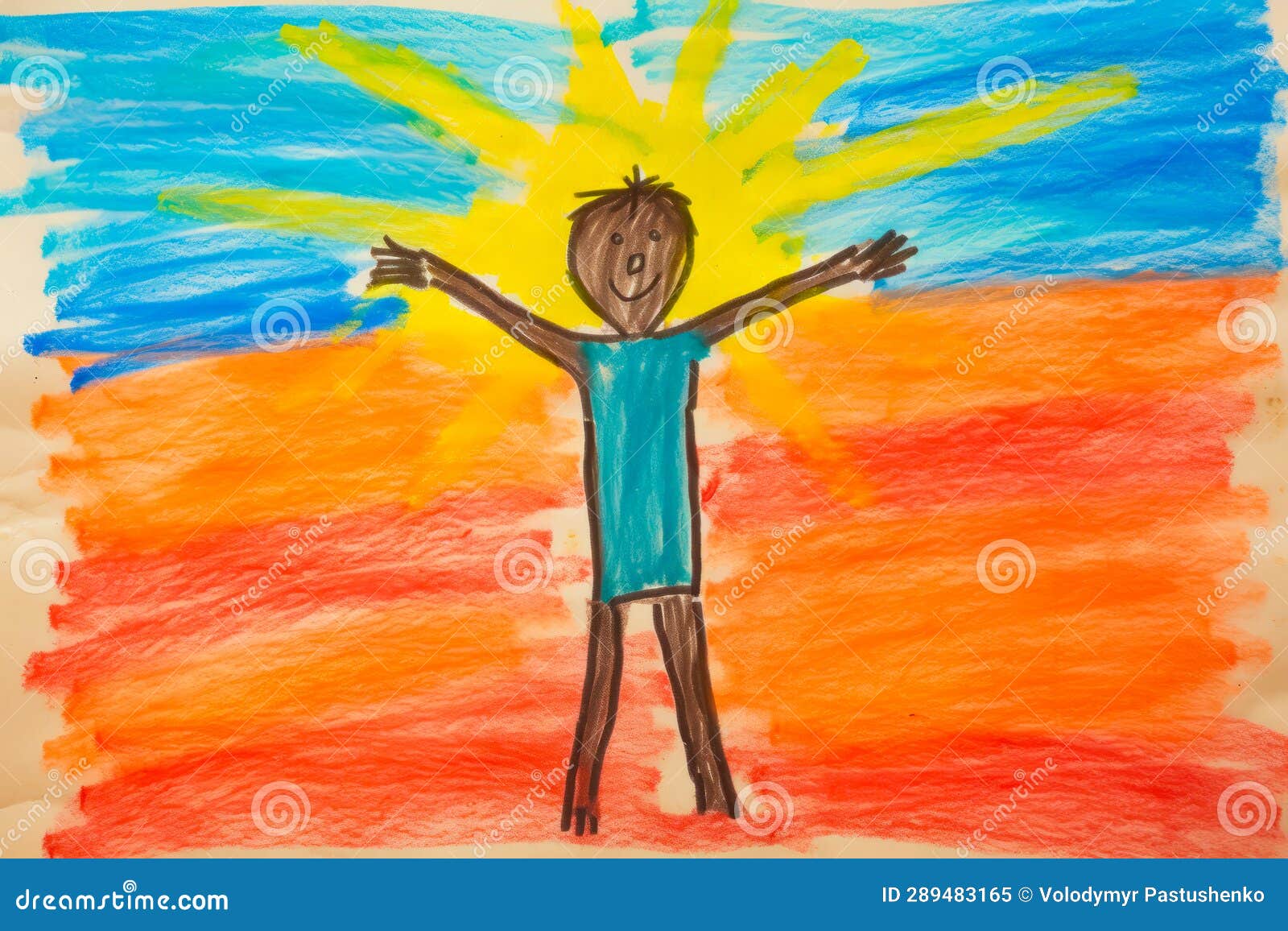 Drawing of Person with Arms Outstretched in Front of Colorful ...