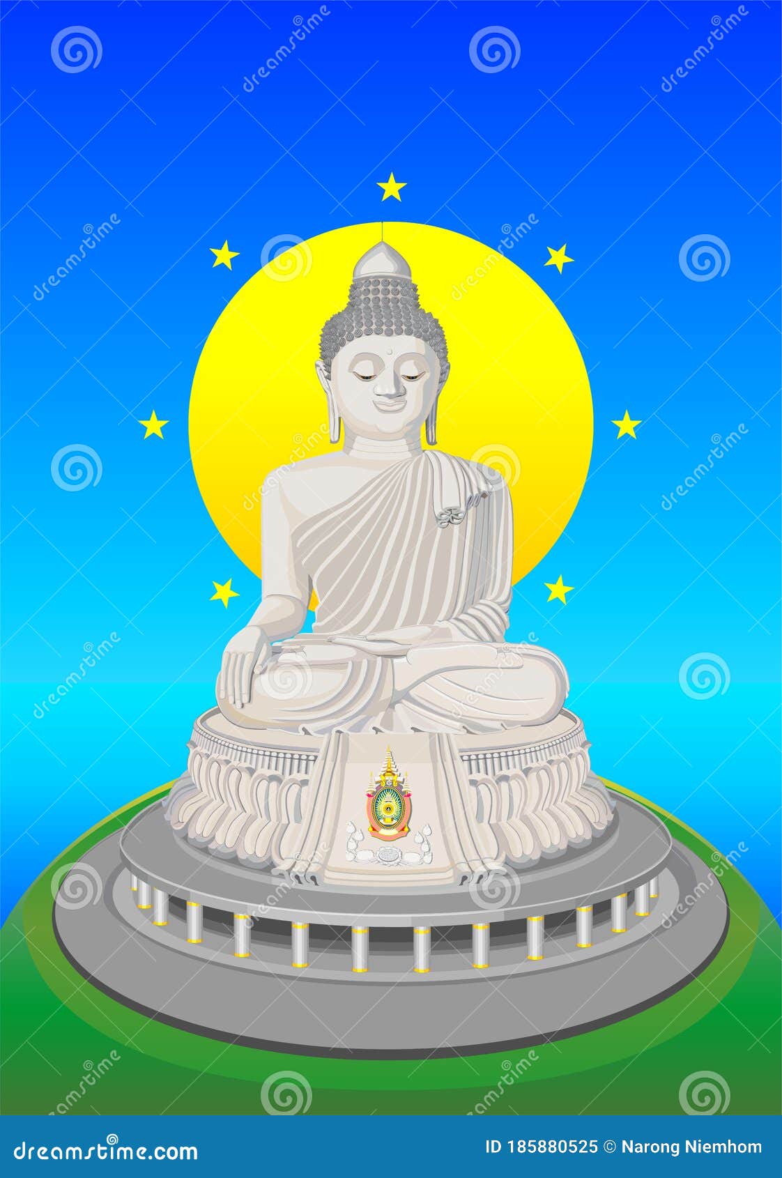 Drawing Phuket Big Buddha on the Top of Mountain. Stock Illustration ...