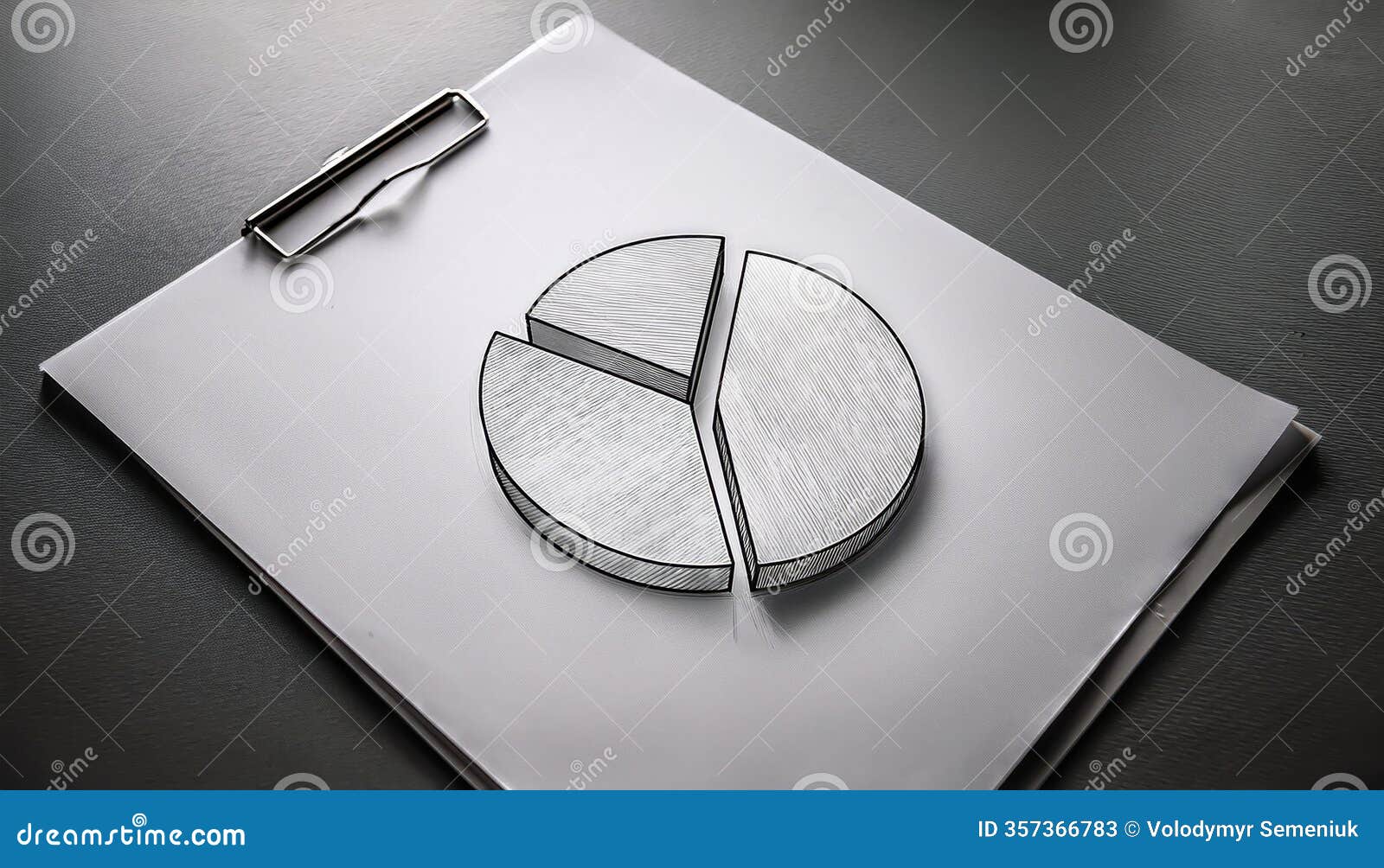 Drawing of a Pie Chart Outline Resting on a Clipboard in a Creative ...