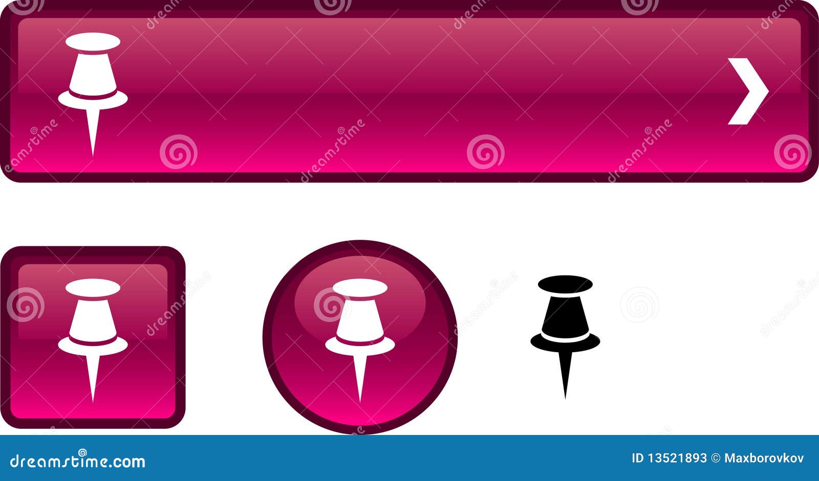 Drawing-pin button set. stock vector. Illustration of drawing - 13521893