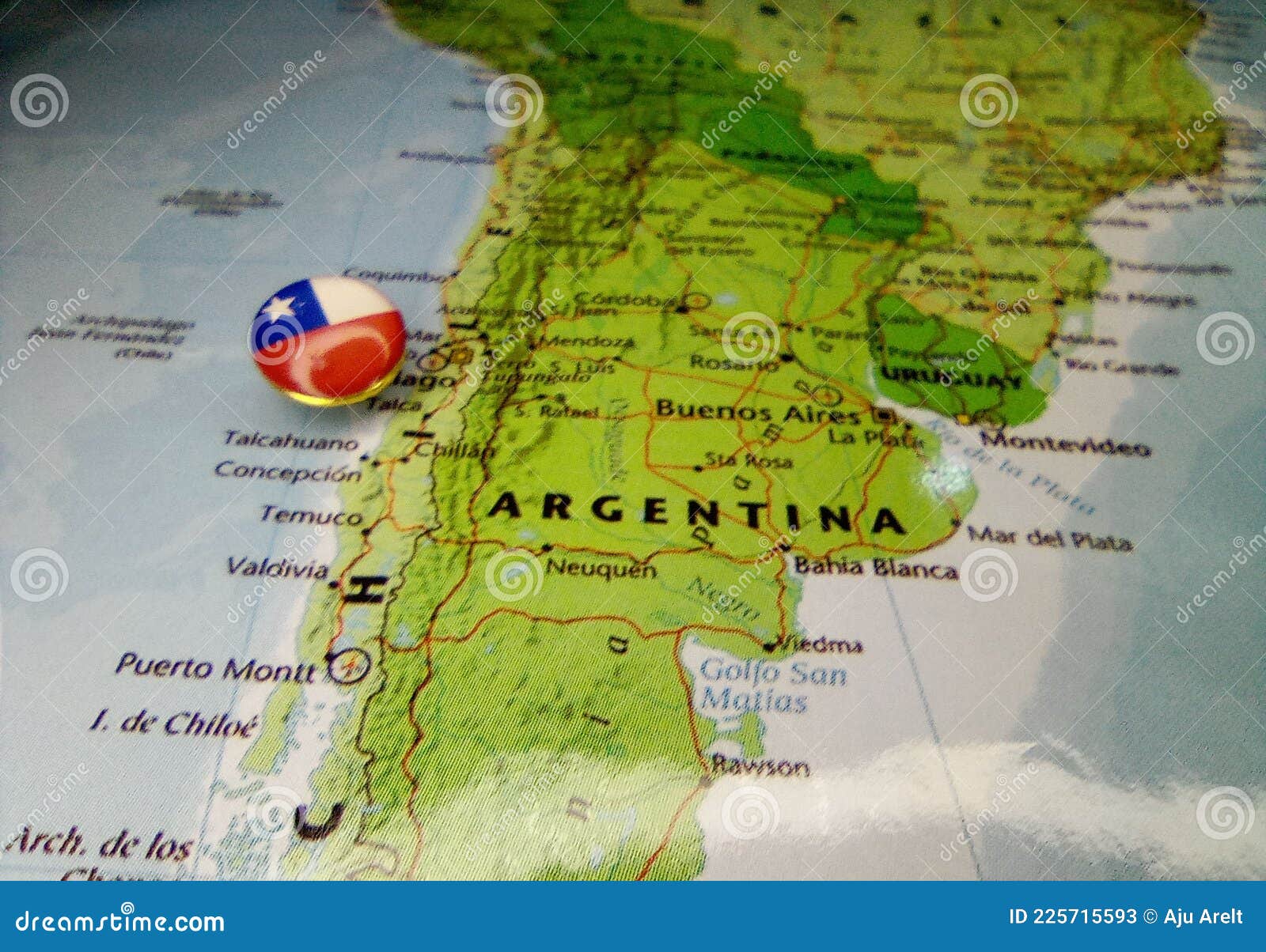 Drawing Pin Flag of Chile on the Map Stock Image - Image of currency ...
