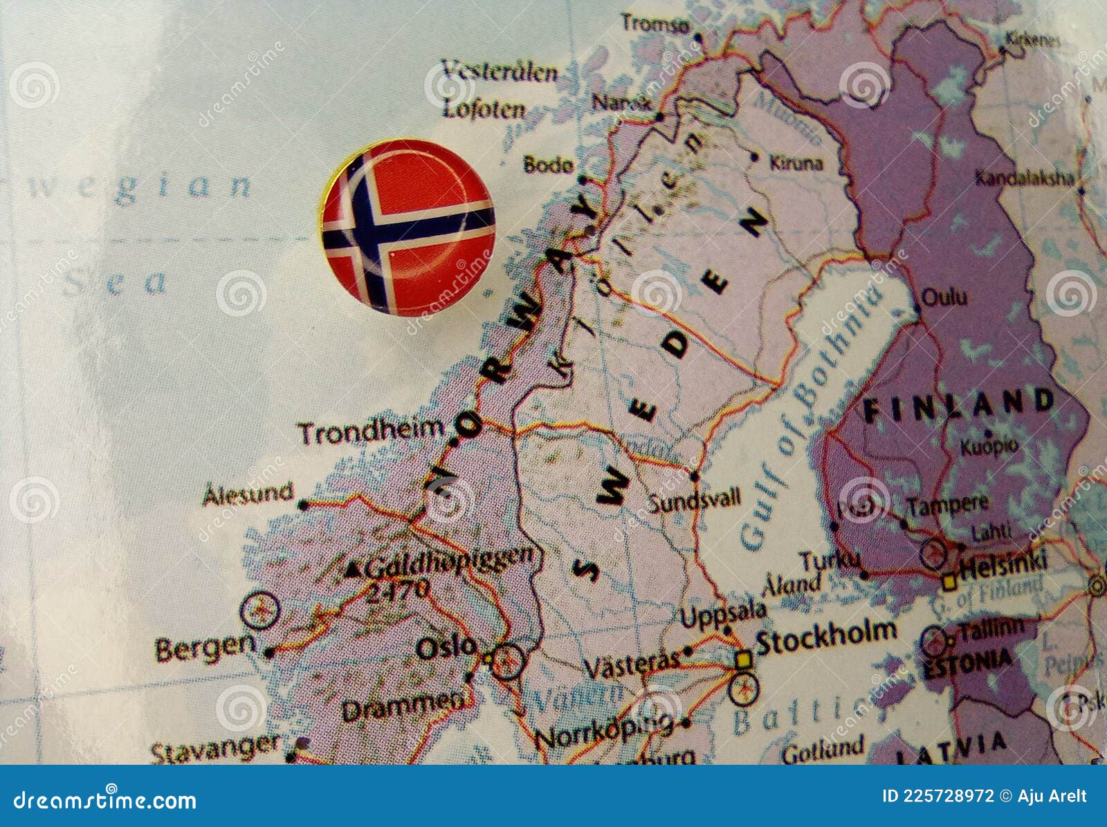 Drawing Pin Flag of Norway on the Map Stock Photo - Image of ...