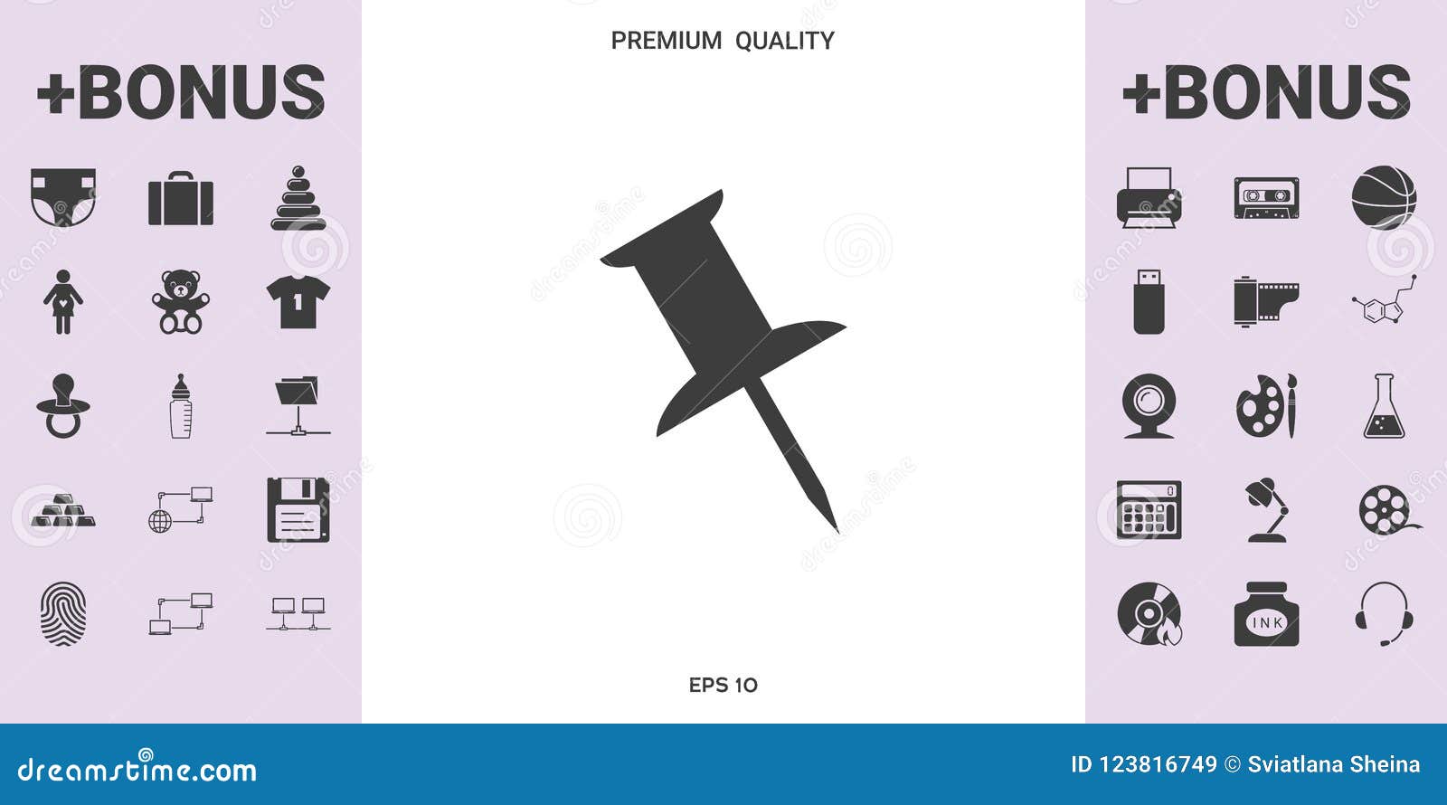 Drawing pin icon stock vector. Illustration of flat - 123816749