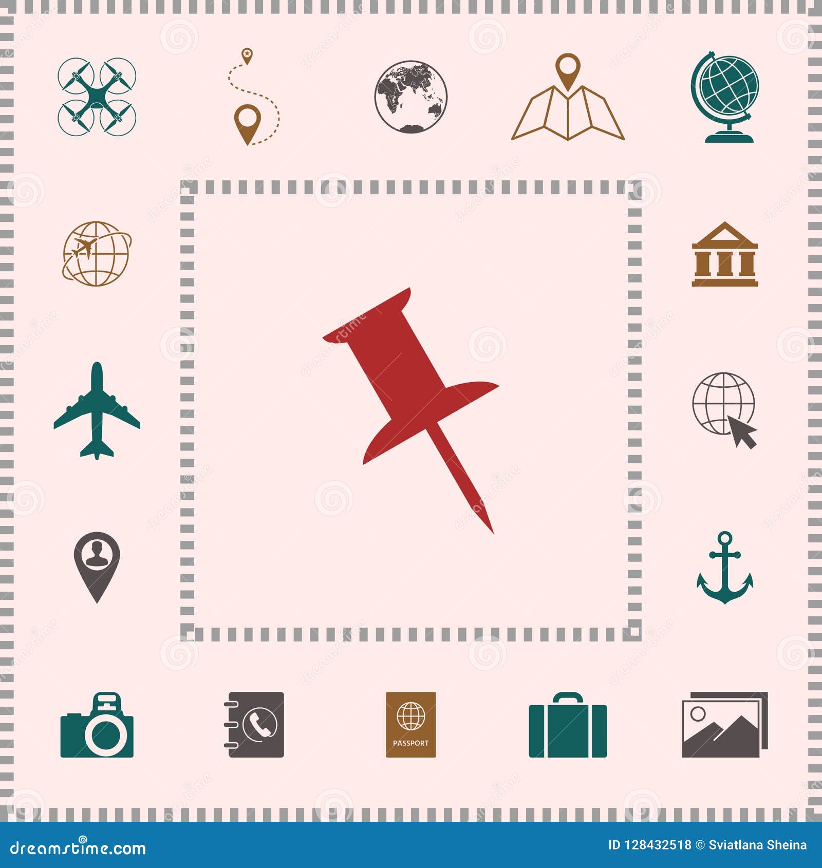 Drawing pin icon stock vector. Illustration of icon - 128432518