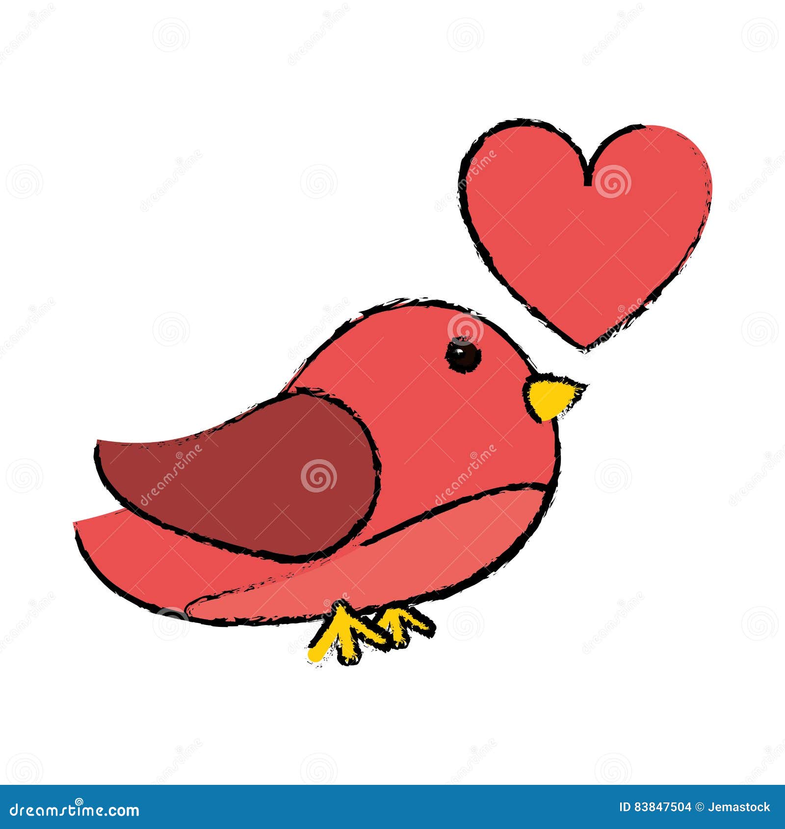 Drawing Pink Cute Bird Heart Stock Vector - Illustration of flower ...