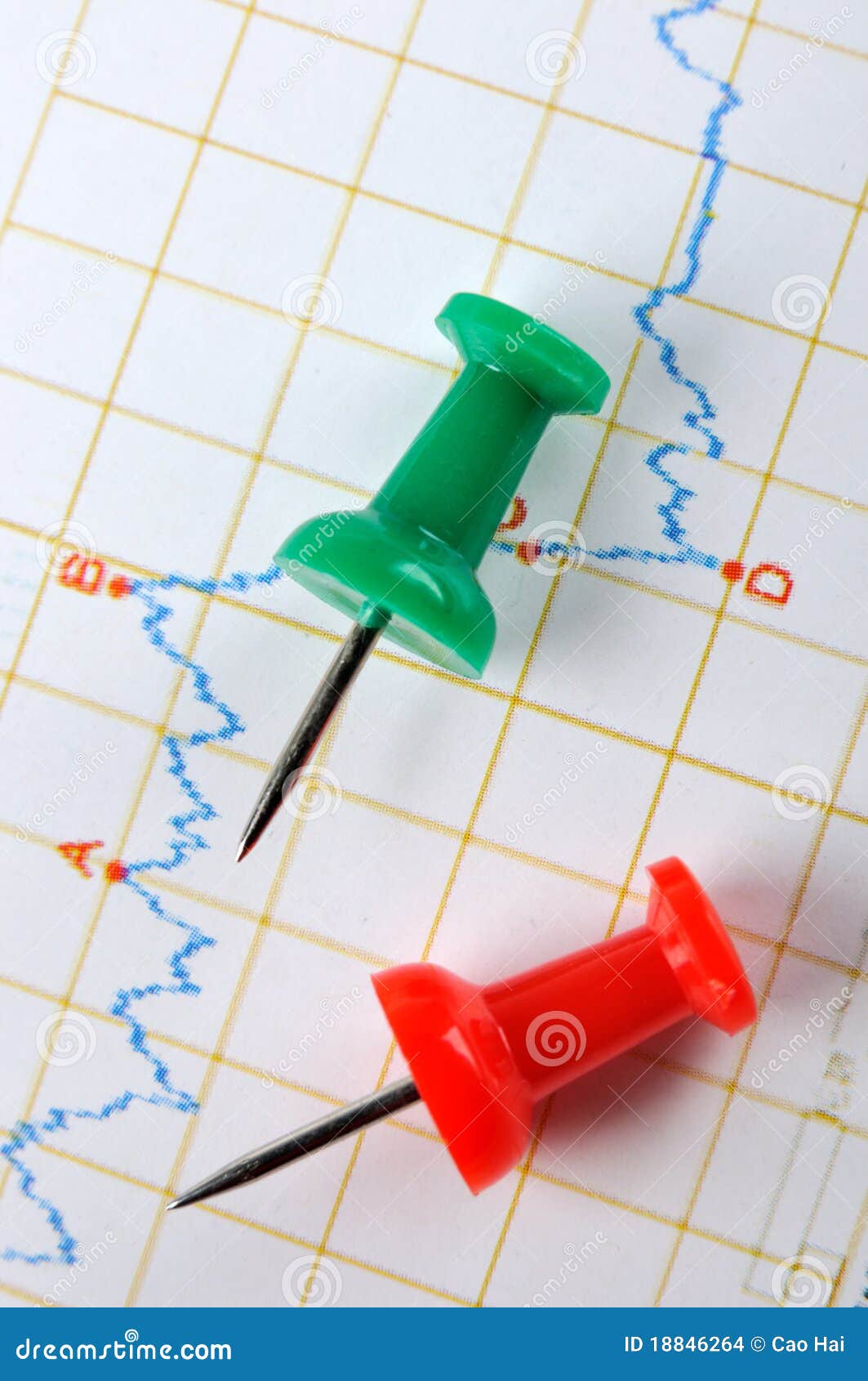 Drawing Pins and Fluctuant Curve Stock Photo - Image of analysis ...