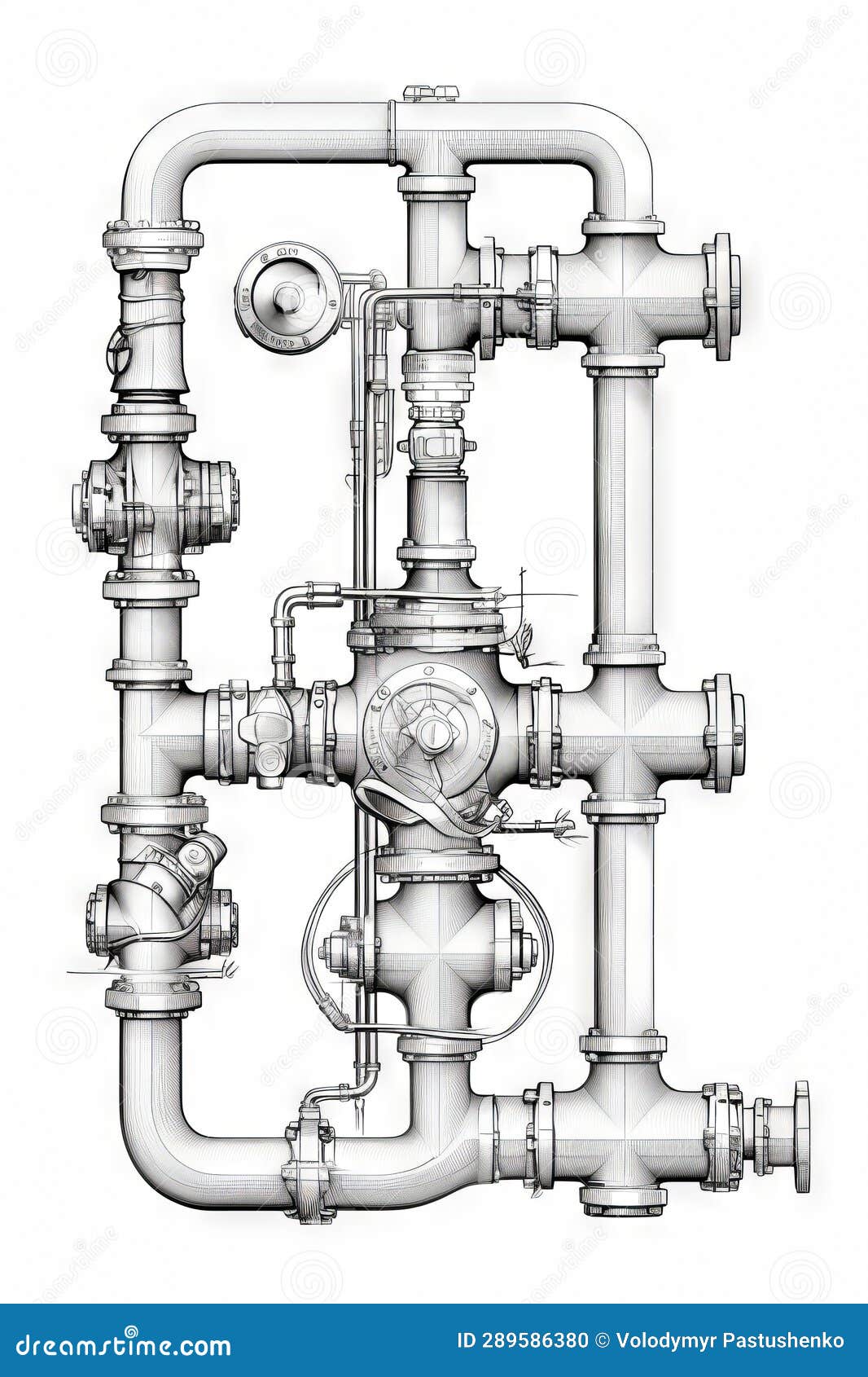 Drawing of Pipe with Large Valve and Large Pipe. Generative AI Stock ...