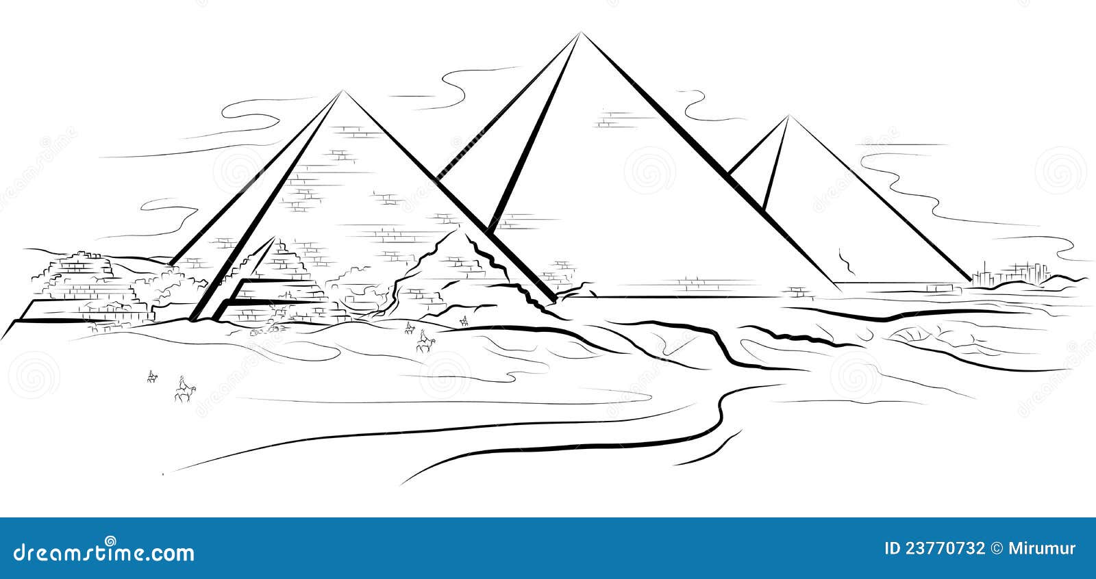Drawing Piramids and Desert in Giza, Egypt Stock Vector - Illustration ...