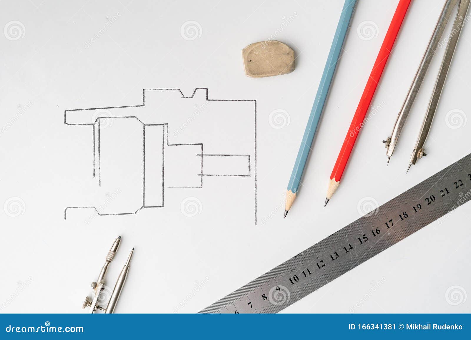 Drawing Plan on a Color Surface Using the Pencil, Ruler, Compass and ...