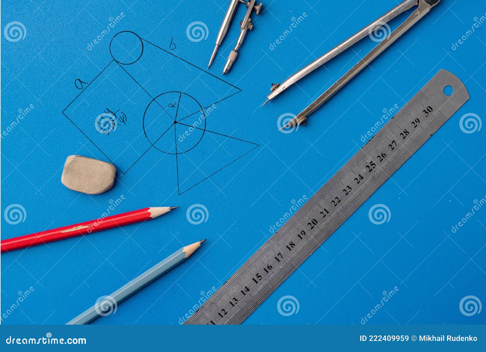 Drawing Plan on a Color Surface Using the Pencil, Ruler, Compass and ...
