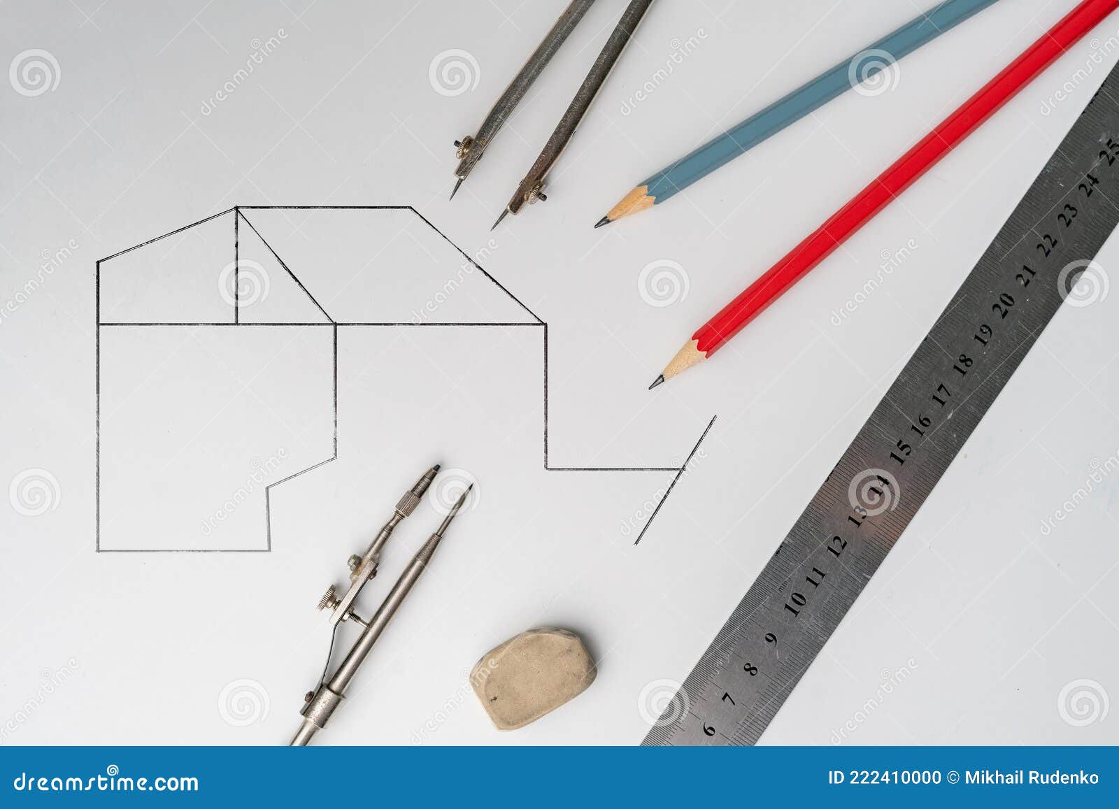 Ruler With Compass On Millimeter Paper At Desk Royalty-Free Stock Photo ...