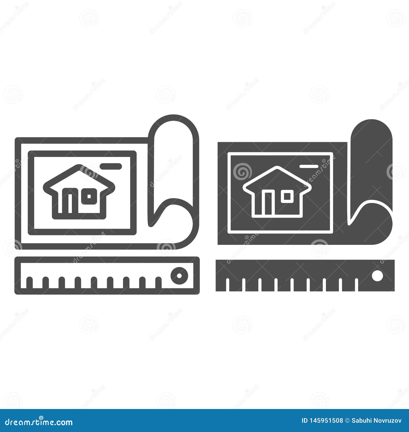 Drawing Plan Line and Glyph Icon. Architecture Plan Vector Illustration ...