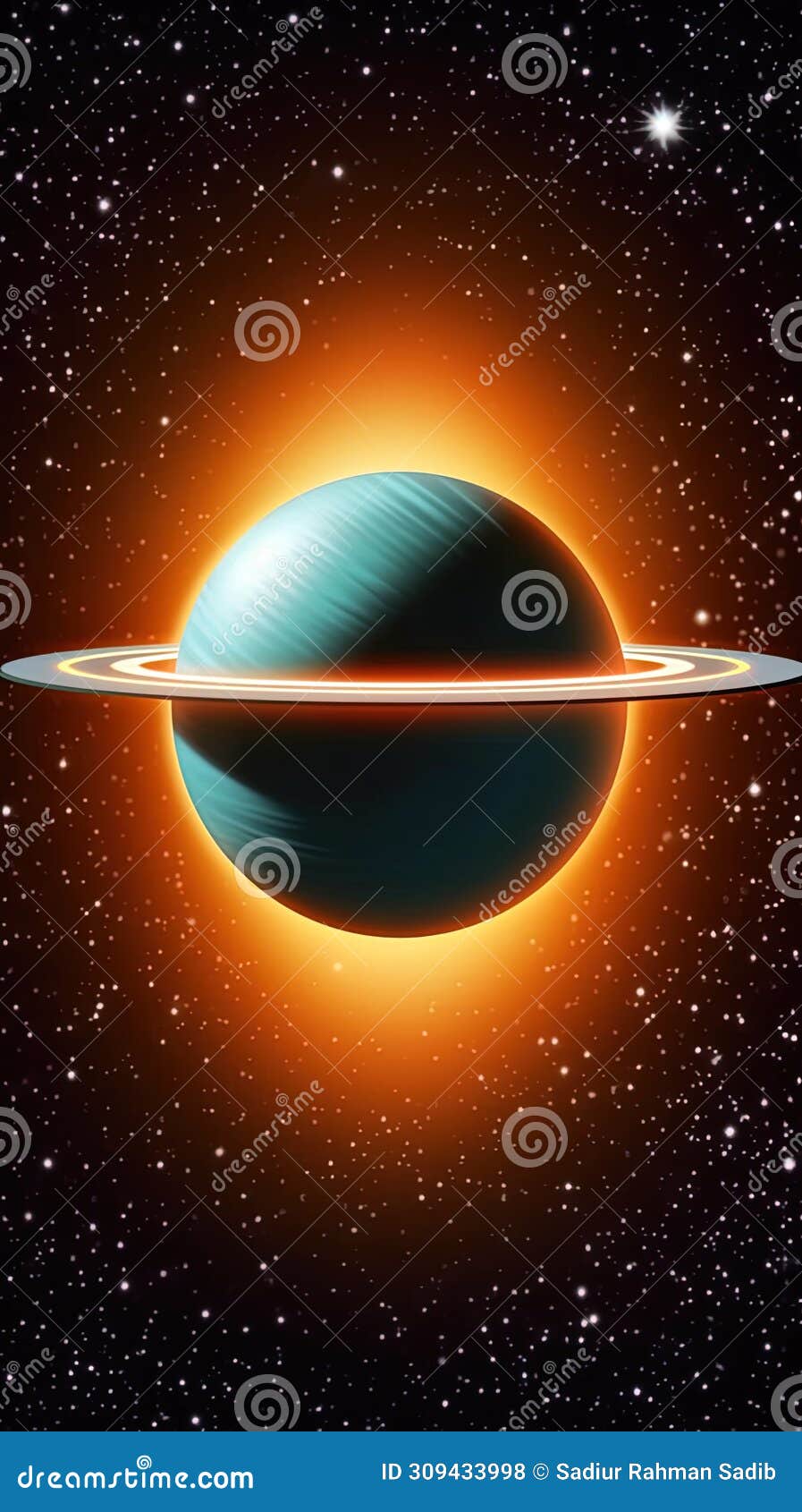 Drawing of a Planet with a Bright Ring in Space. Stock Illustration ...