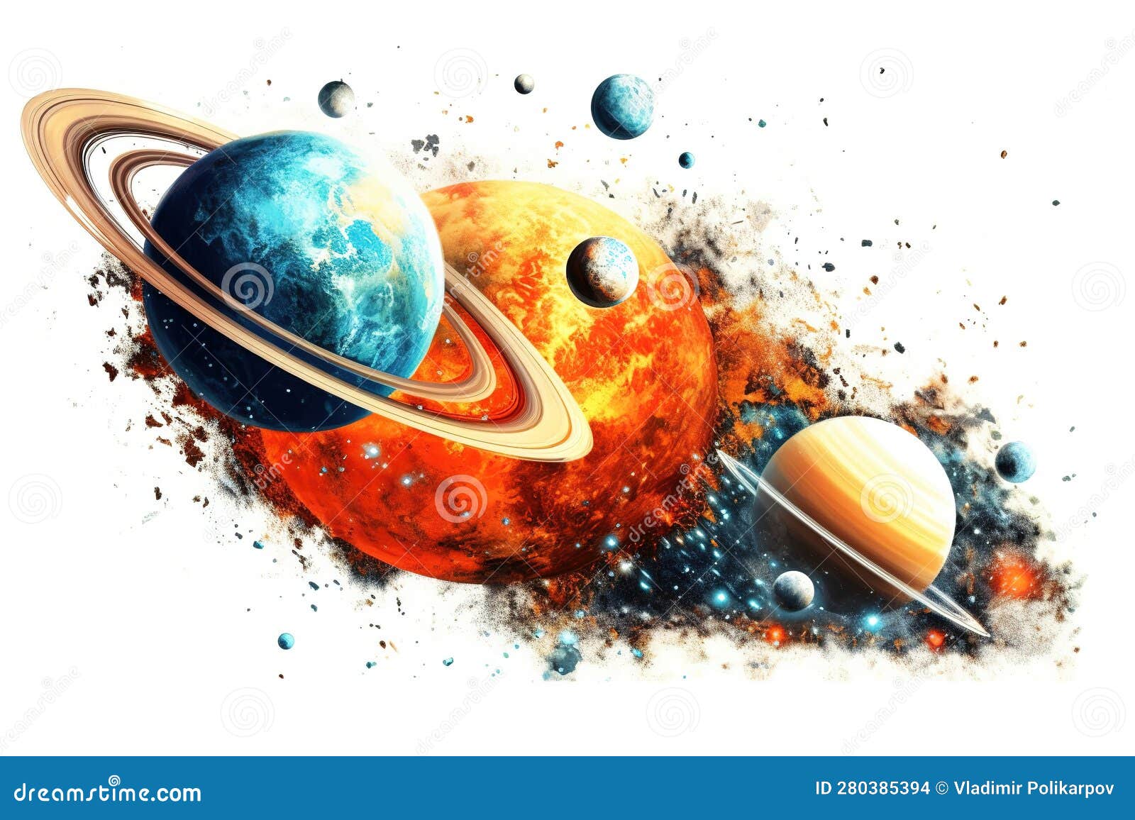 Drawing of Planets with Paint Splatter Isolated on White Background ...