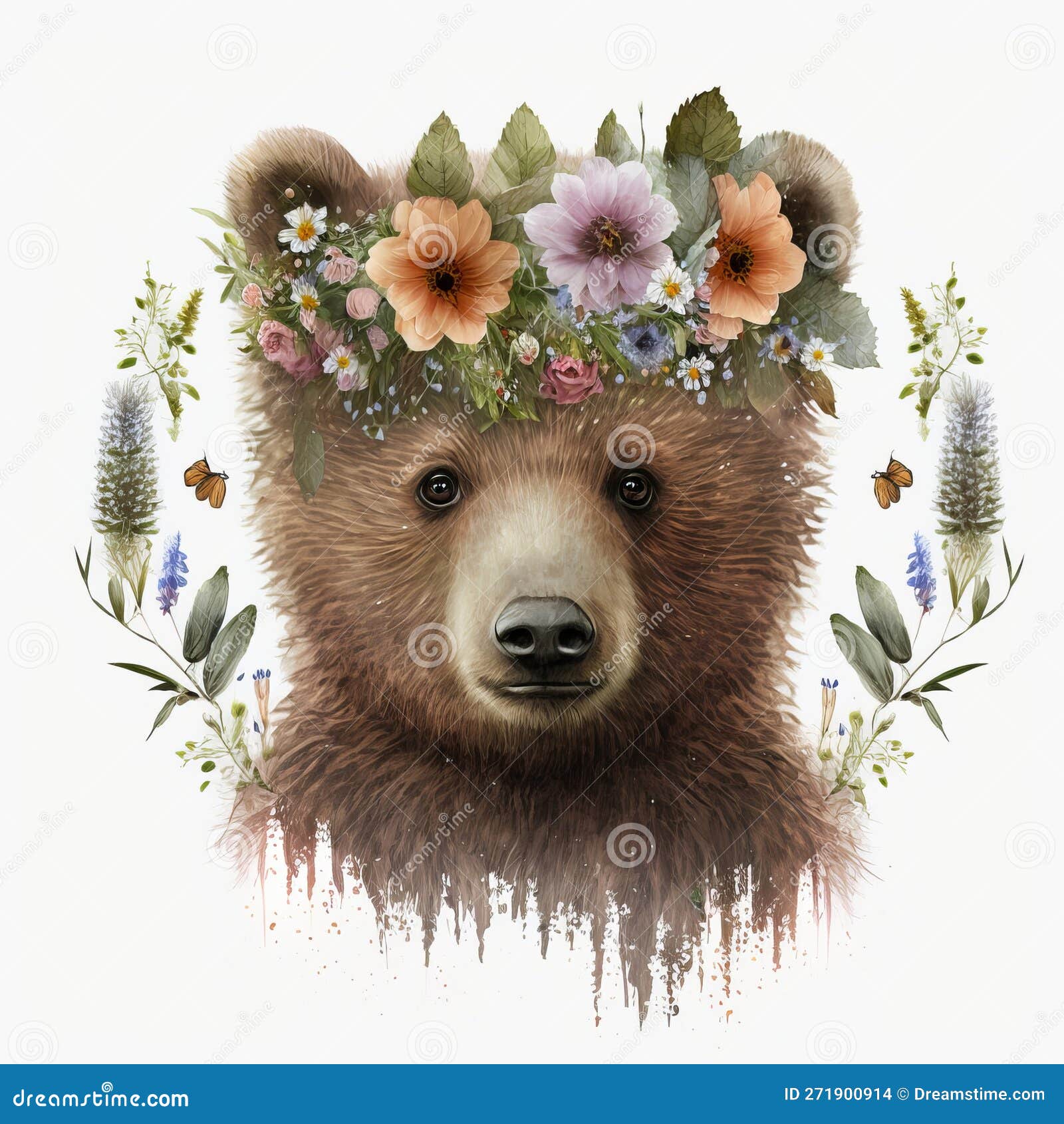 Portrait Of Bear. Front View Of Brown Bear Isolated On Black Background ...