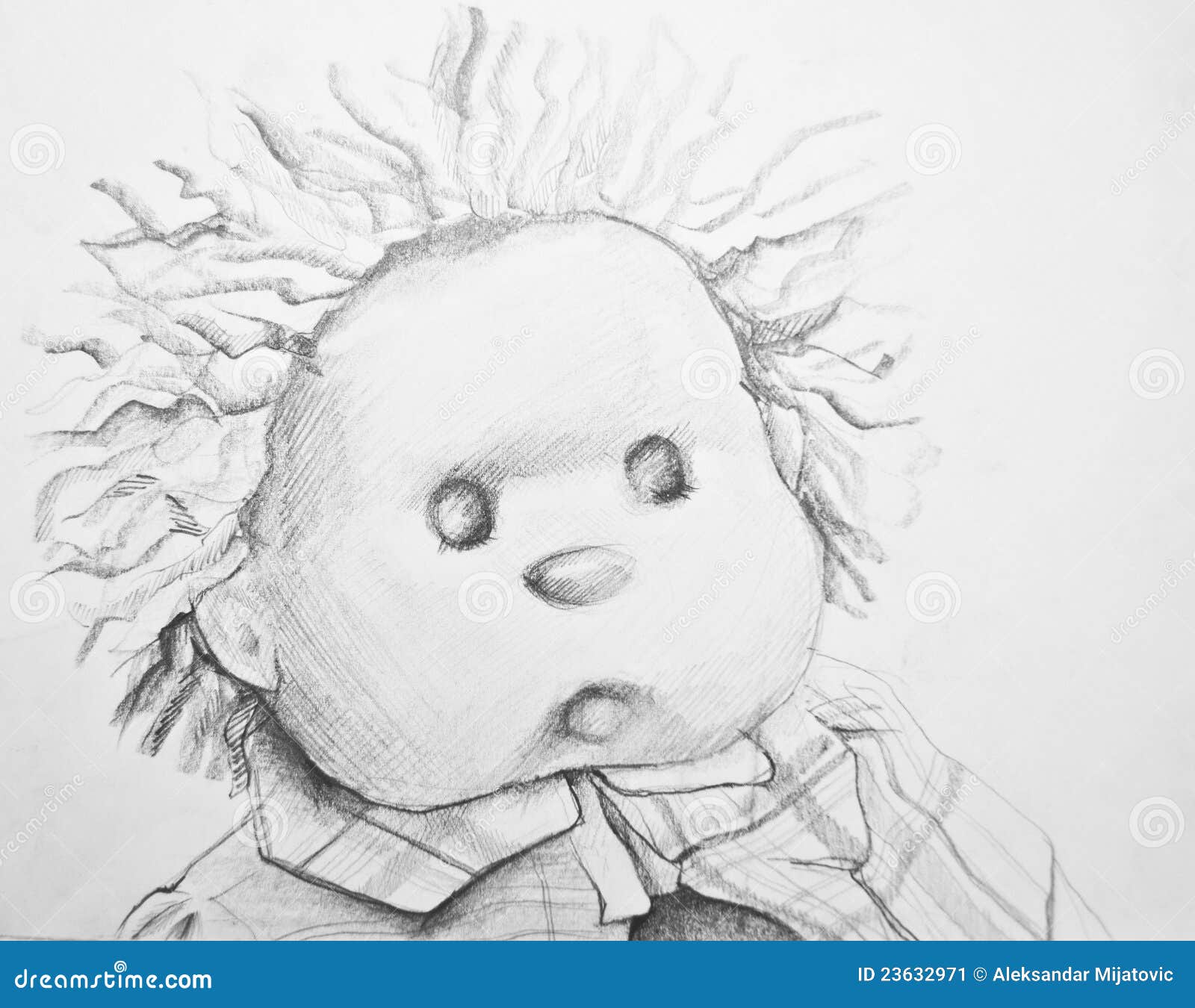 Drawing Portrait of Toy Doll Stock Illustration - Illustration of cute ...