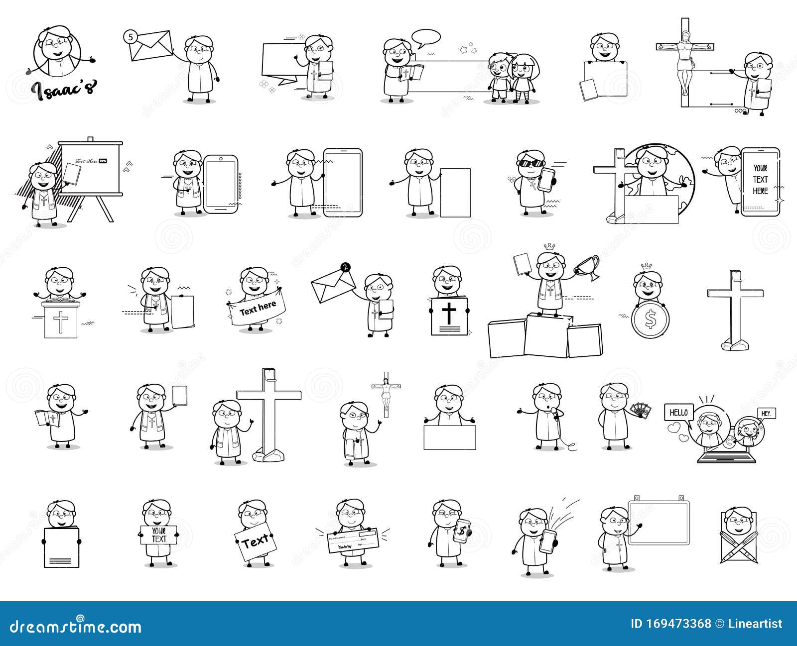 Drawing of Priest Monk Character - Set of Concepts Vector Illustrations ...