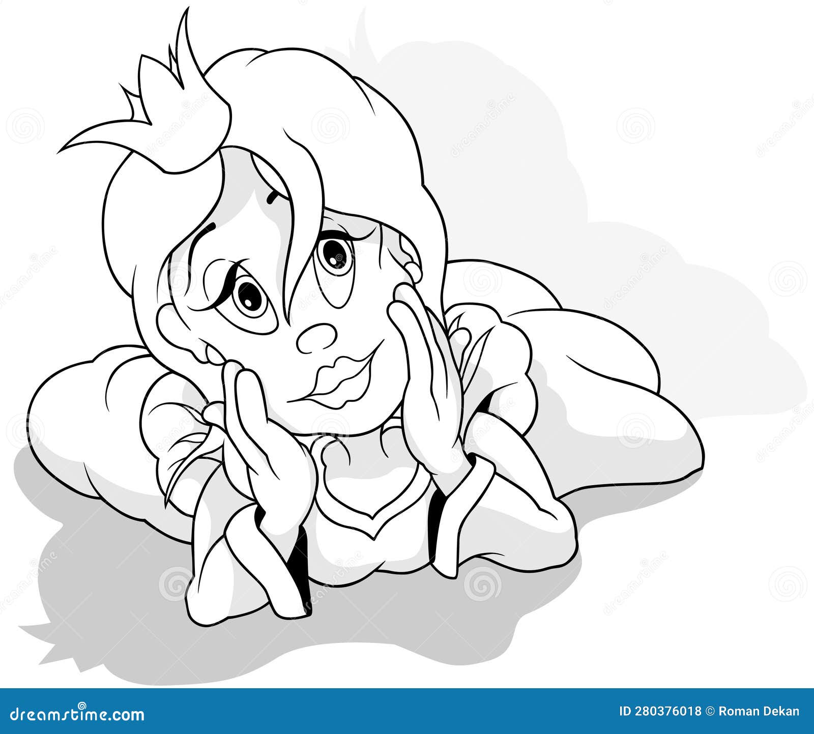 Drawing of a Princess Lying on the Ground with Her Head Supported Stock ...