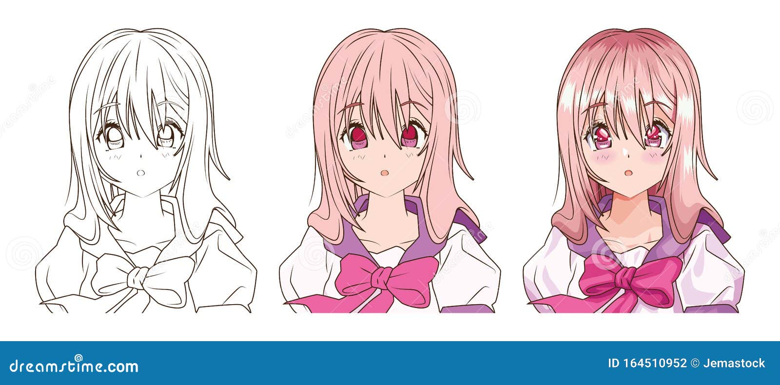 Drawing Process of Young Woman Anime Style Character Stock Vector ...
