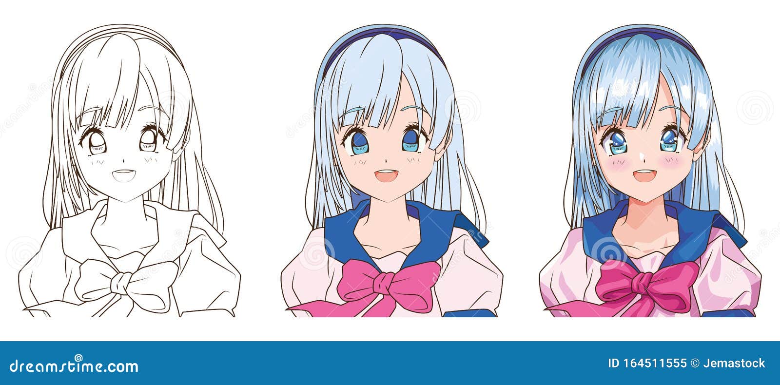 Drawing Process of Young Woman Anime Style Character Stock Vector ...