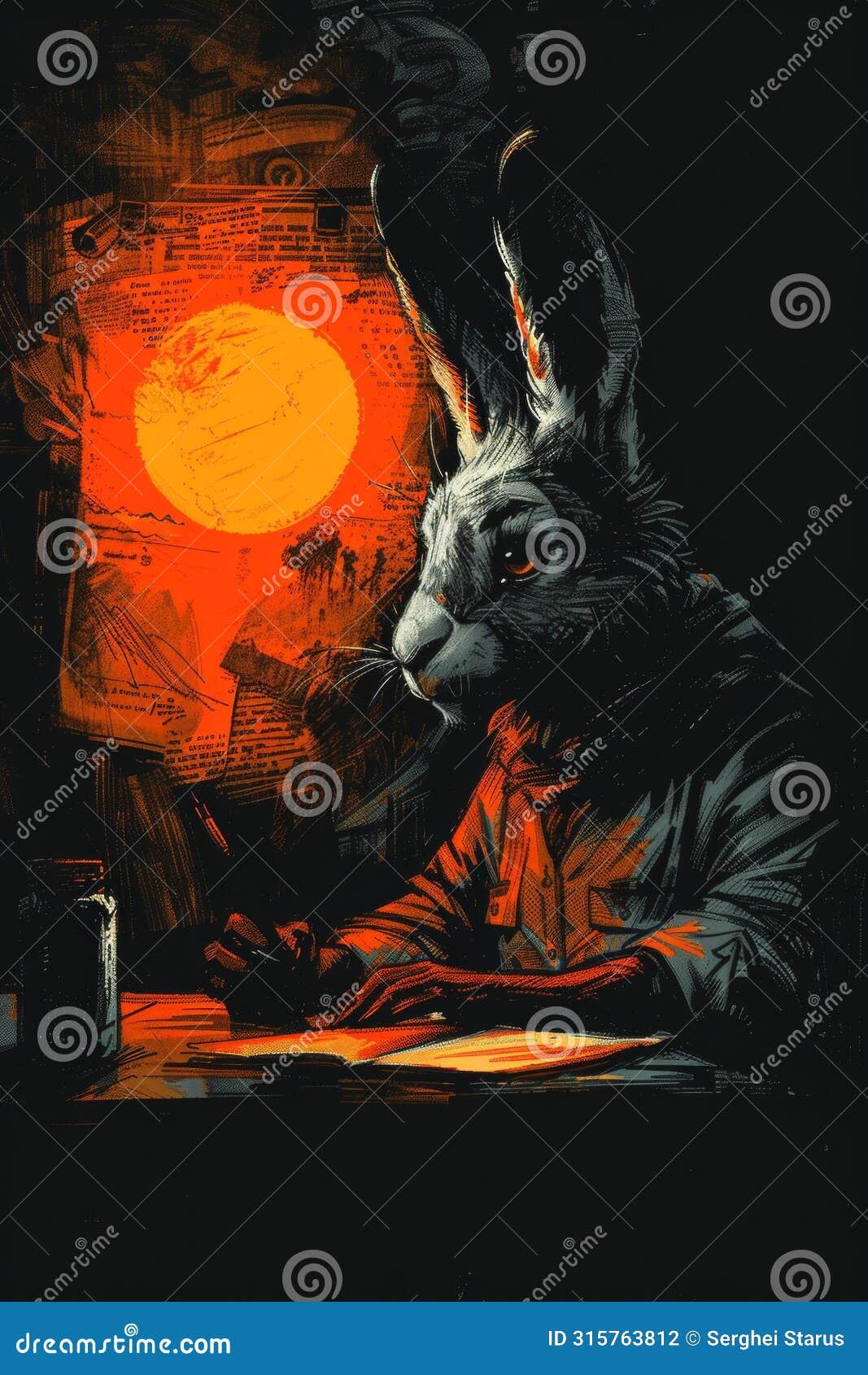 A Drawing of a Rabbit Looking Up at the Sun, AI Stock Photo - Image of ...