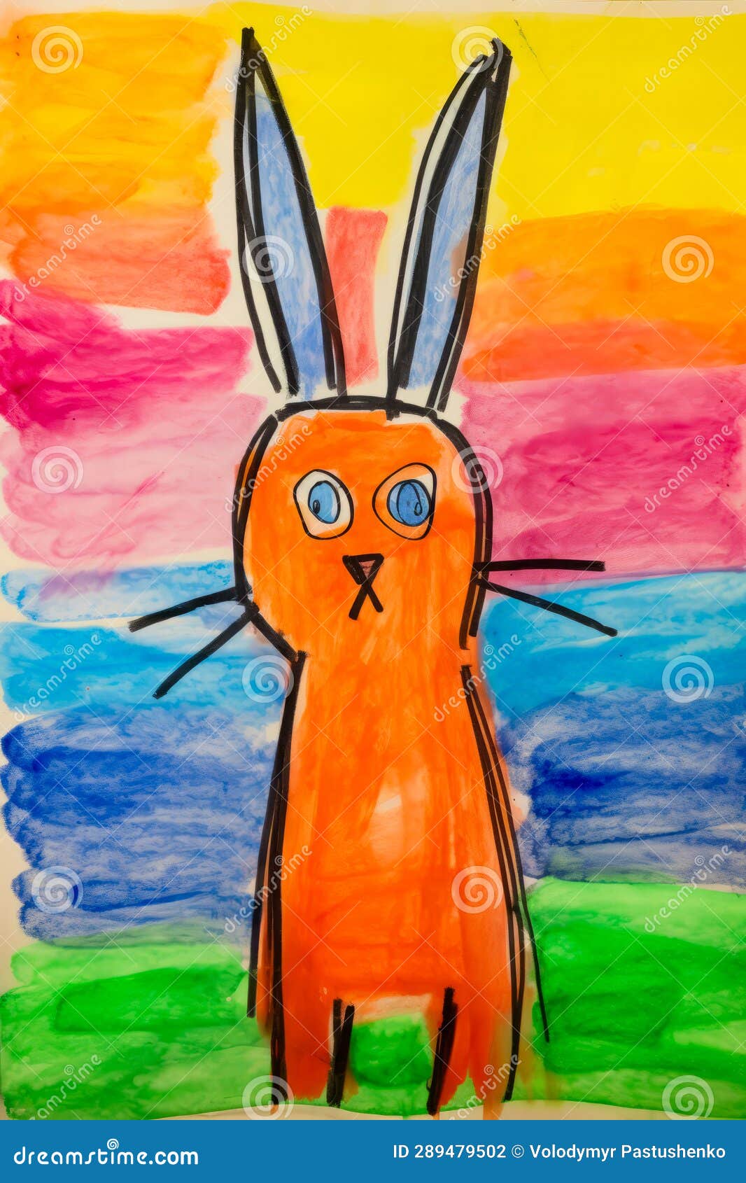 Drawing of Rabbit with Rainbow Background and Blue Nose. Generative AI ...