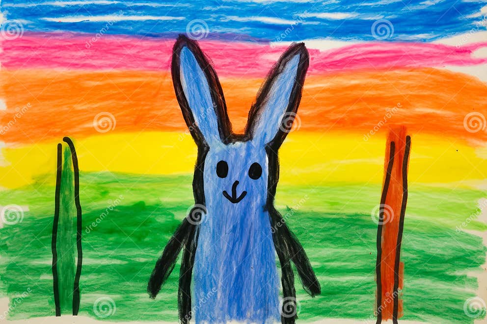 Drawing of Rabbit with Rainbow Background and Carrot. Generative AI ...