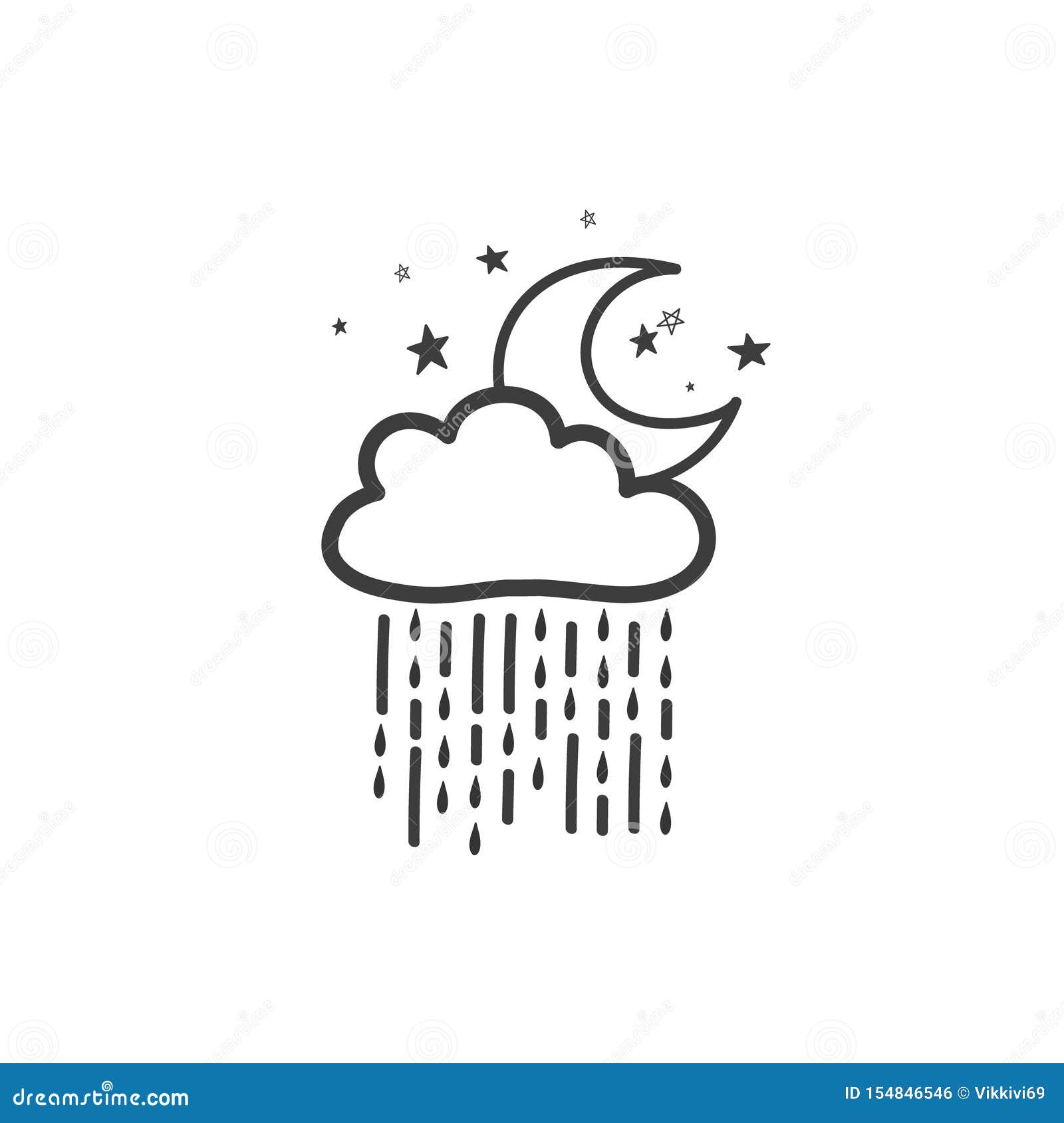 Drawing a Rainy Night. a Symbol of the Weather. Vector Hand-drawn ...