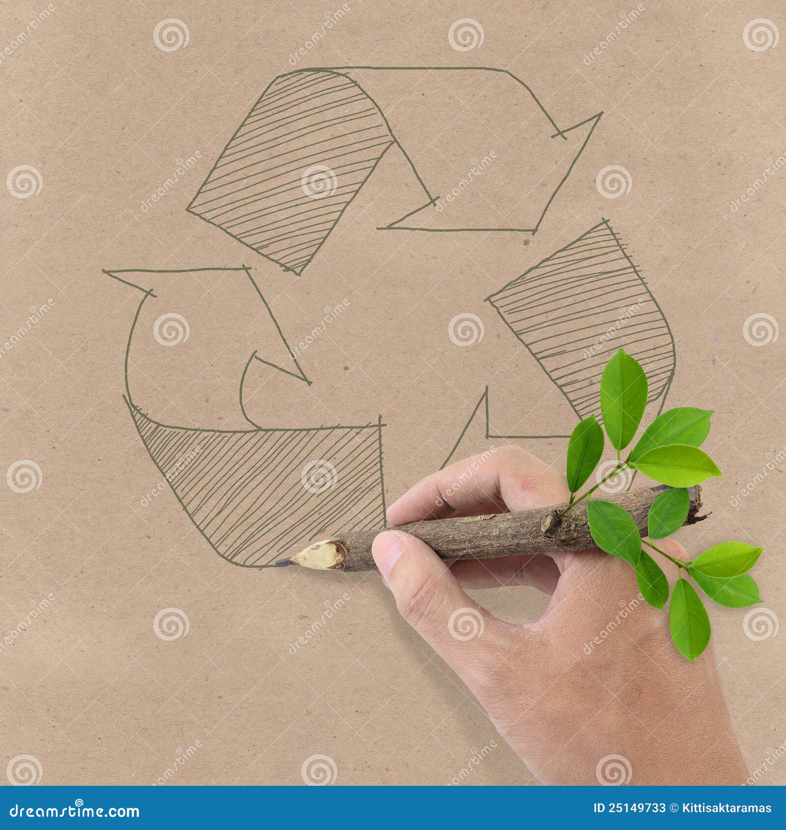 Drawing Recycle Symbol on Brown Recycled Paper. Stock Image - Image of ...