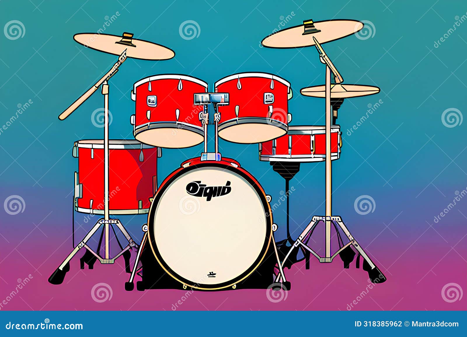 Drawing of a Red Drum Kit in Pop Art Style Stock Photo - Image of drum ...
