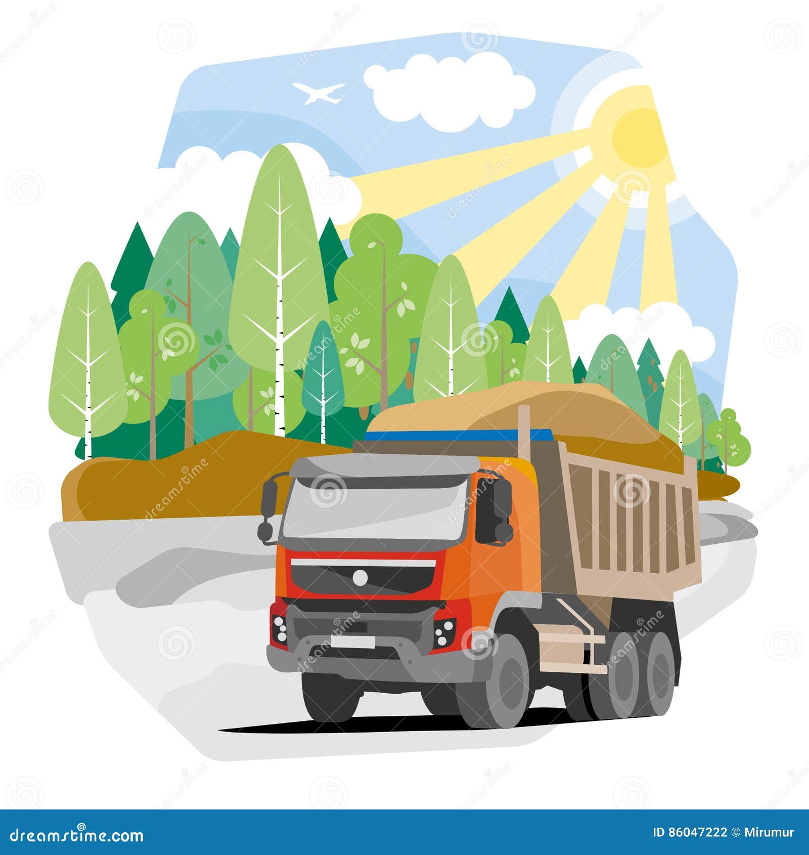 Drawing Red Dump Truck Sand Stock Vector - Illustration of earth, road ...