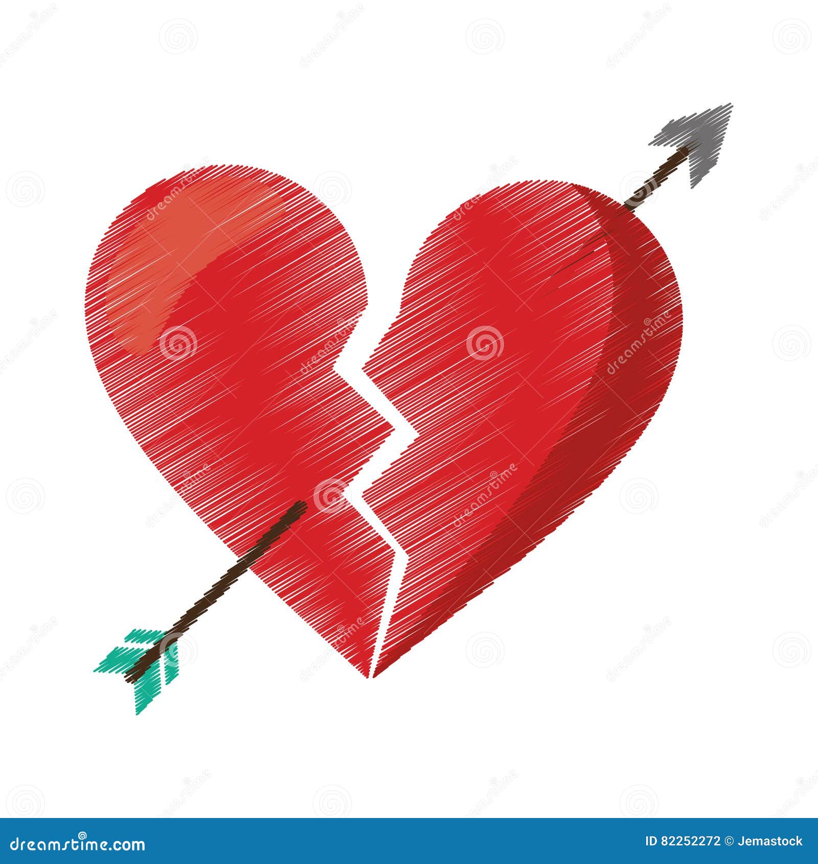 Drawing Red Heart Broken Sad Separation Stock Vector - Illustration of ...