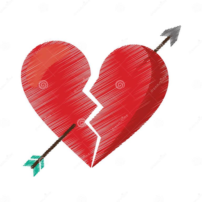 Drawing Red Heart Broken Sad Separation Stock Vector - Illustration of ...