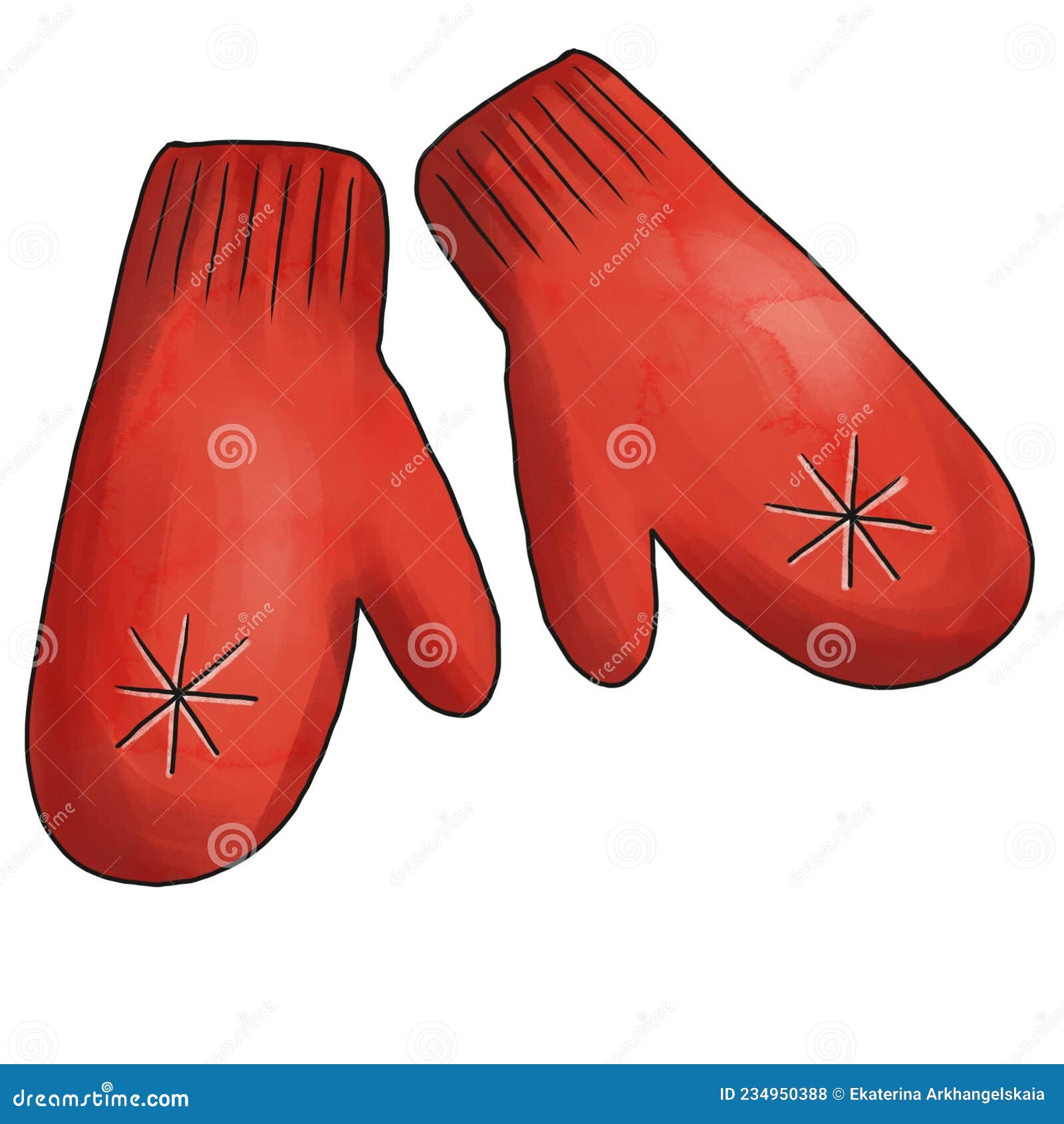 Drawing Red Knitted Mittens Stock Illustration - Illustration of ...