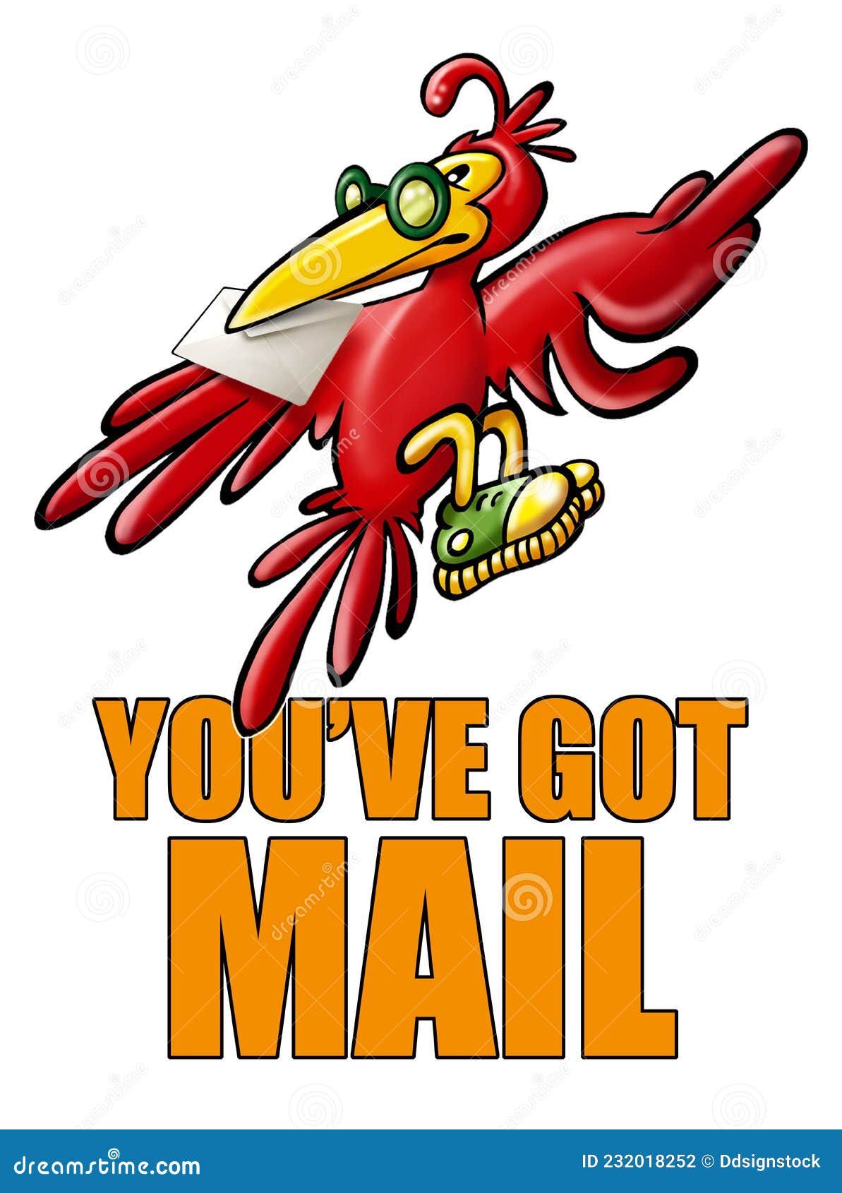 A Drawing of a Red Raven Carries Mail Stock Illustration - Illustration ...