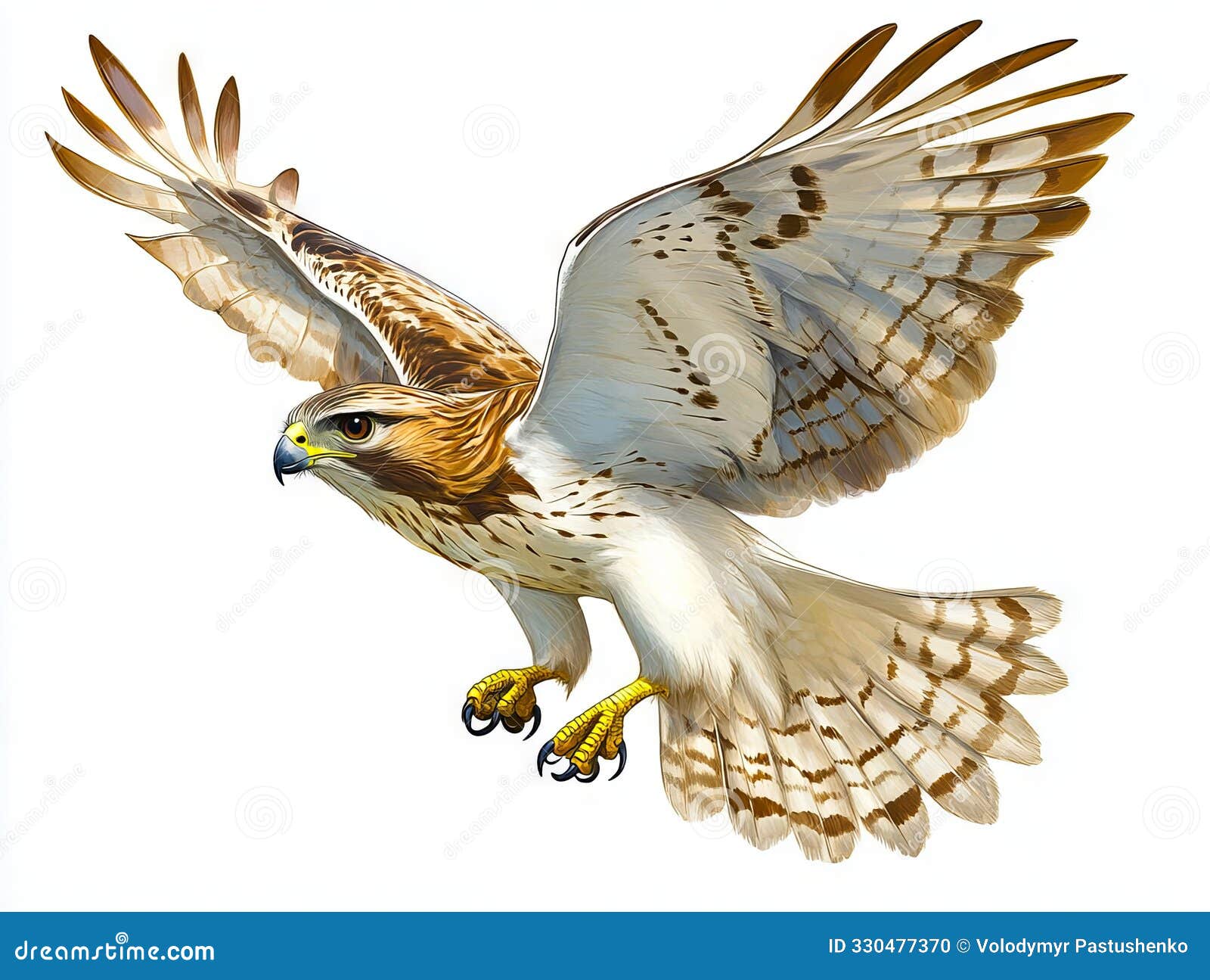 A Drawing of a Red Tailed Hawk Flying through the Air Stock Photo ...