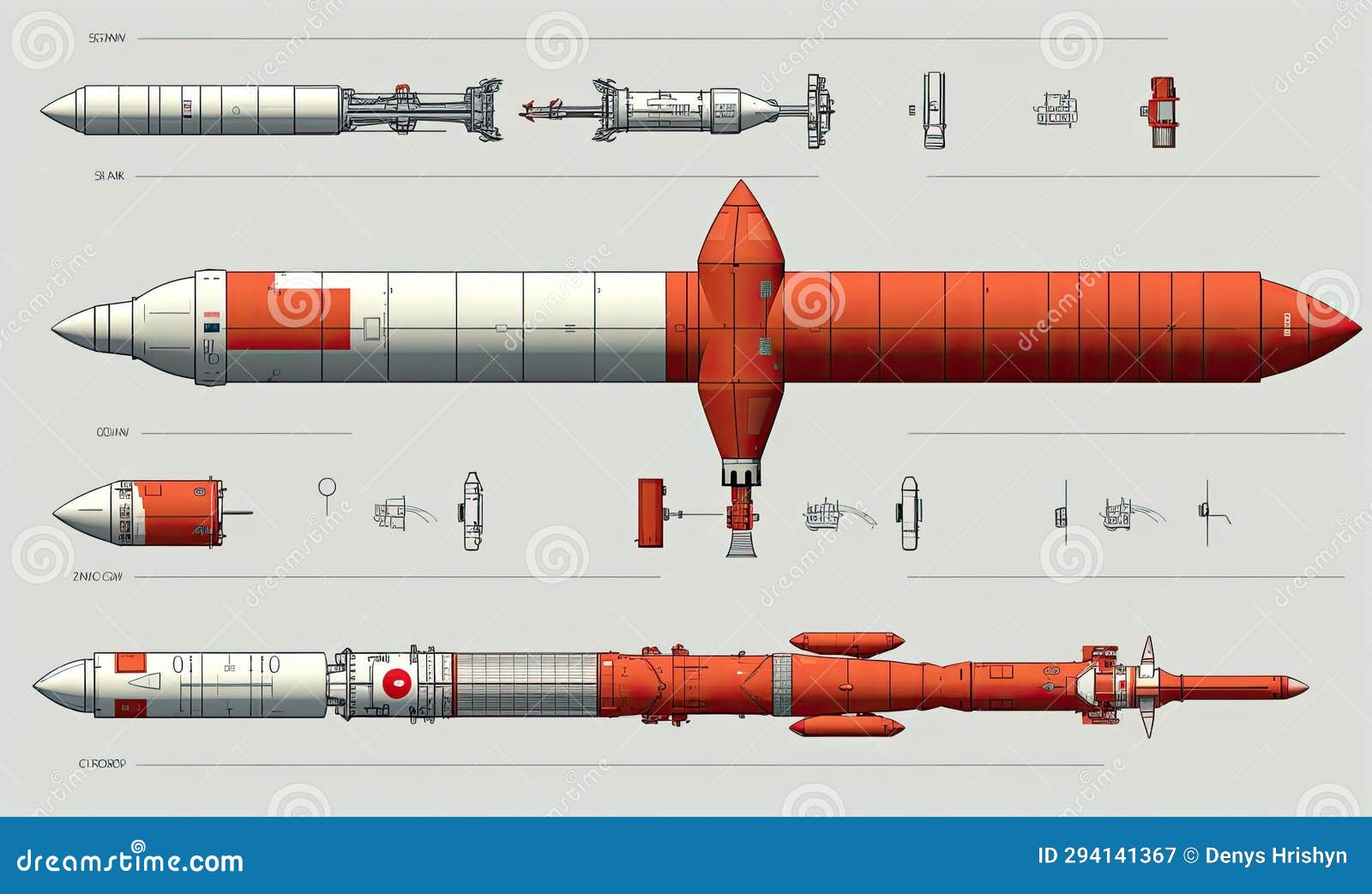 Photo of a Red and White Jet in a Detailed Drawing Stock Illustration ...