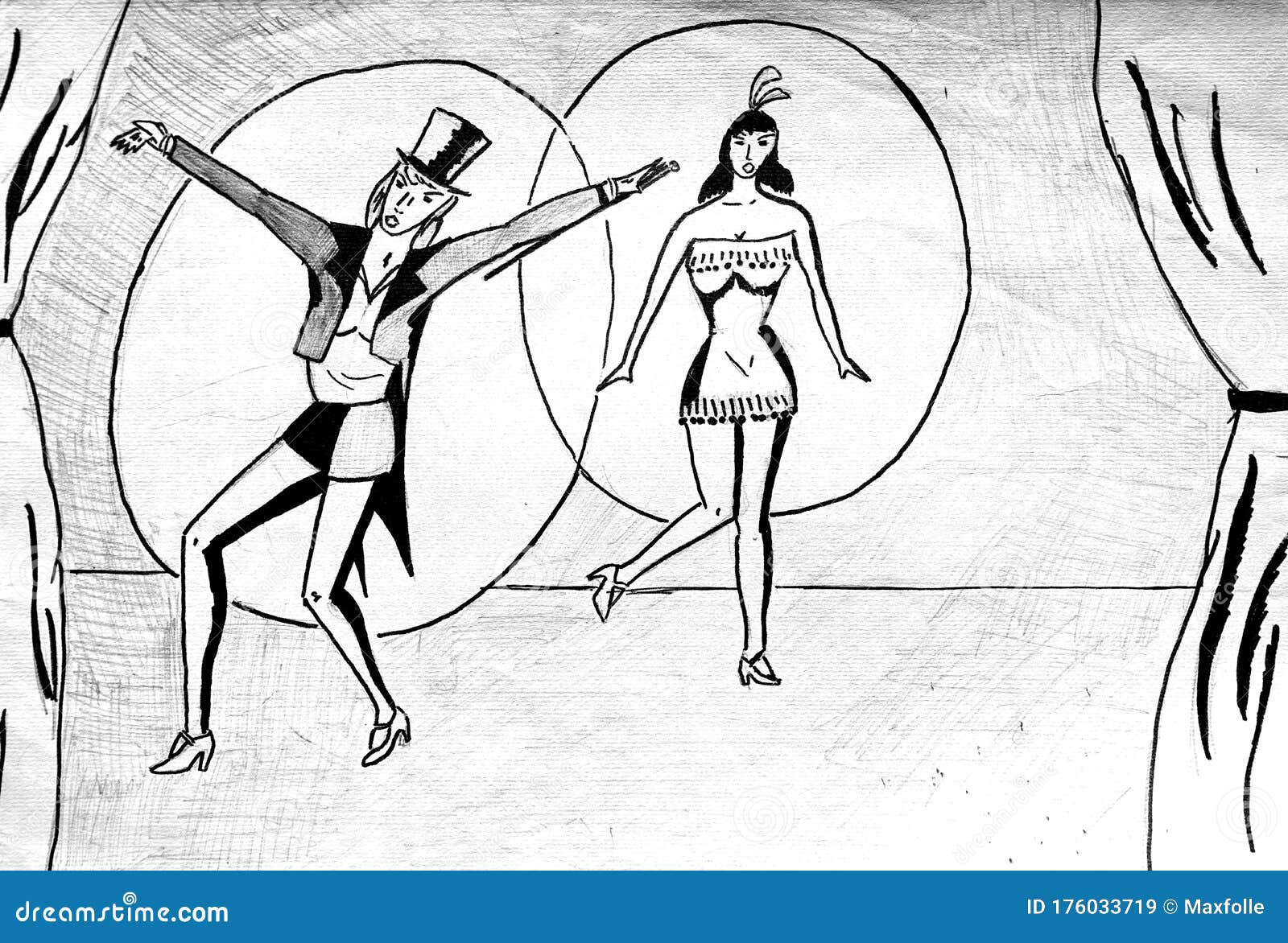 Drawing Representing Two Dancers in a Cabaret Show Stock Illustration ...