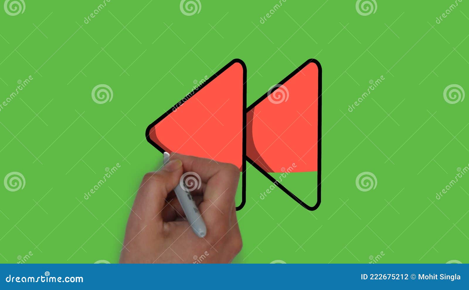 Drawing Rewind Function Button in Black and Red Colour Combination on ...