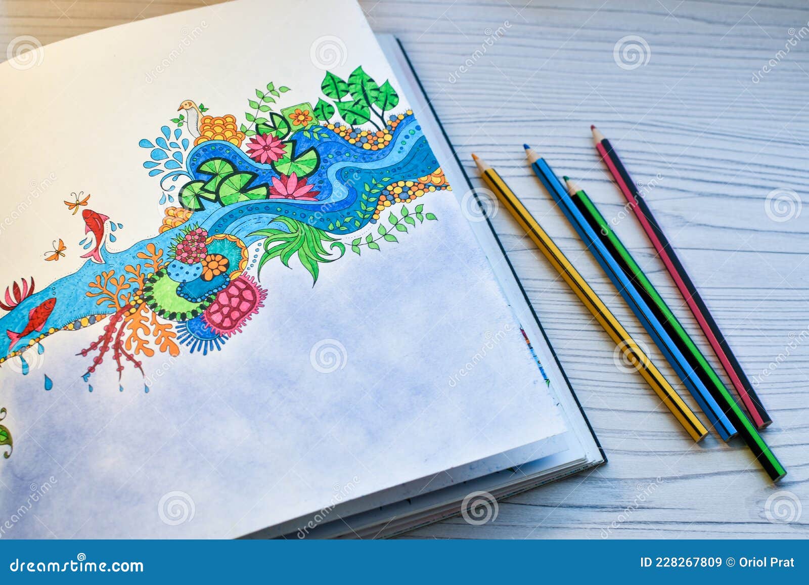 Drawing of a River with Colored Pencils Stock Image - Image of ...